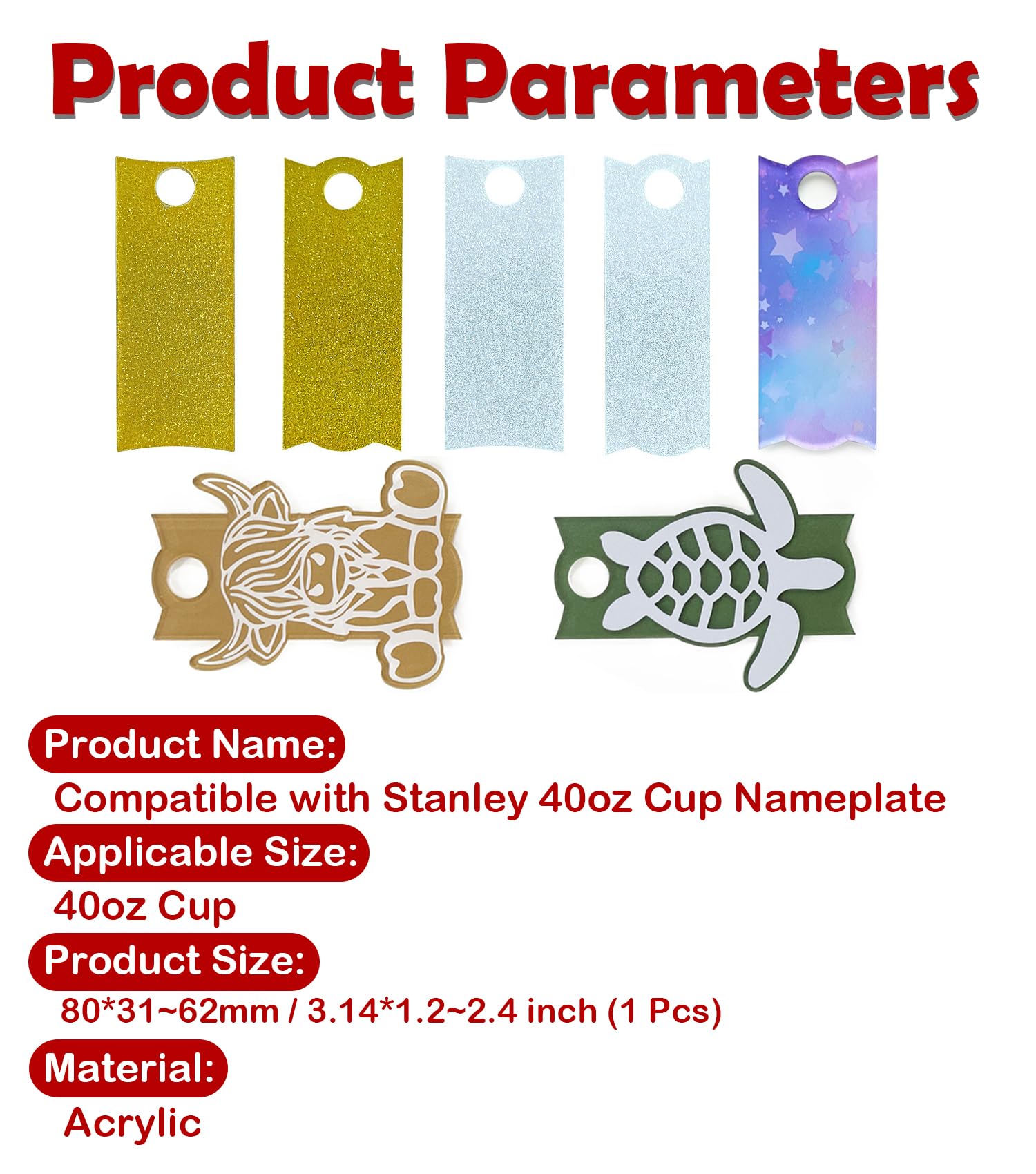 Generic Name Plates for Stanley Cup Lid 40oz Blank Acrylic DIY Personalized Name Plate Identification Clear Name Tag, Green