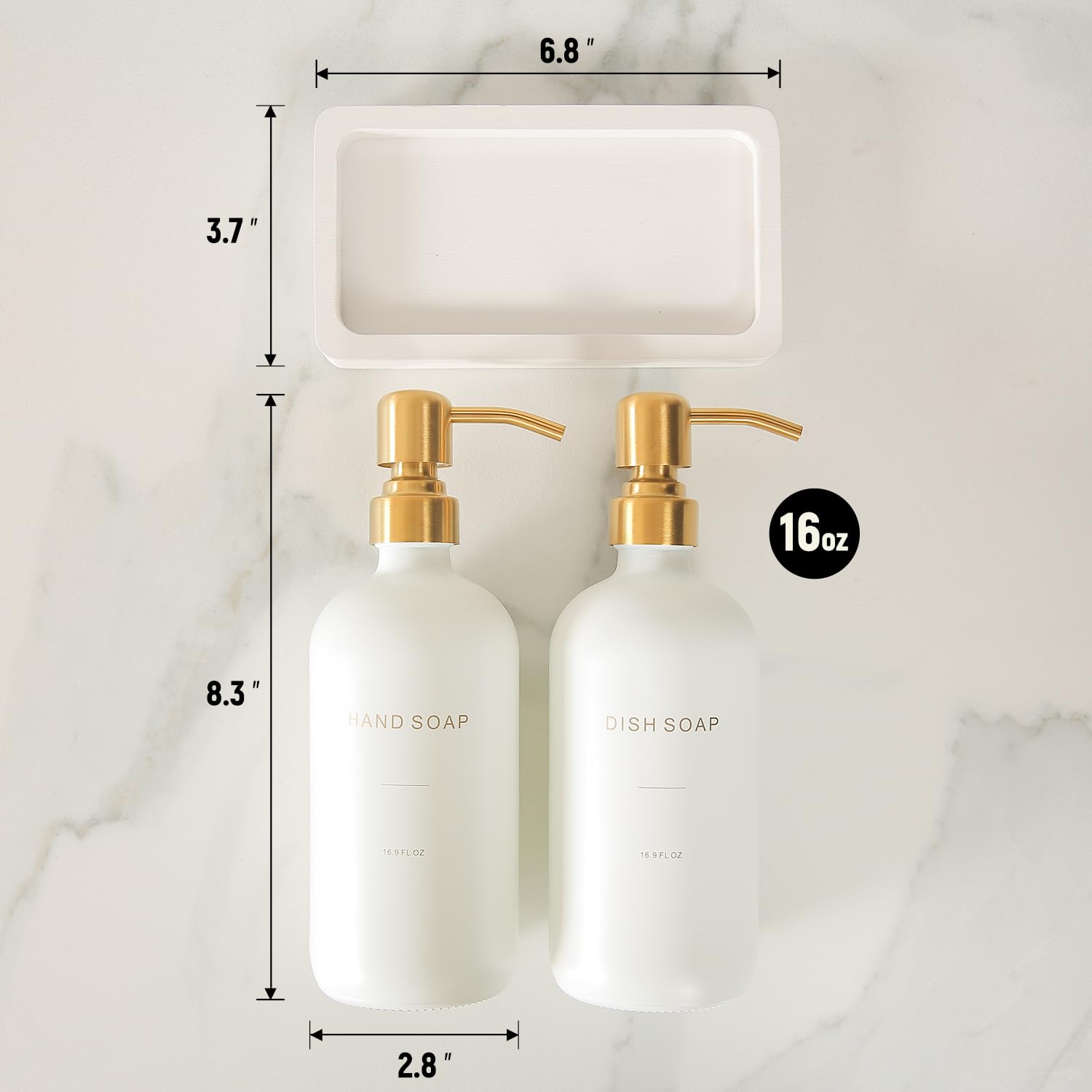 Prus Waso Gold Soap Dispenser Set, Glass Soap Dispenser with Stainless Steel Pump, Perfect for Modern Kitchen Counter Decor. (Gold)