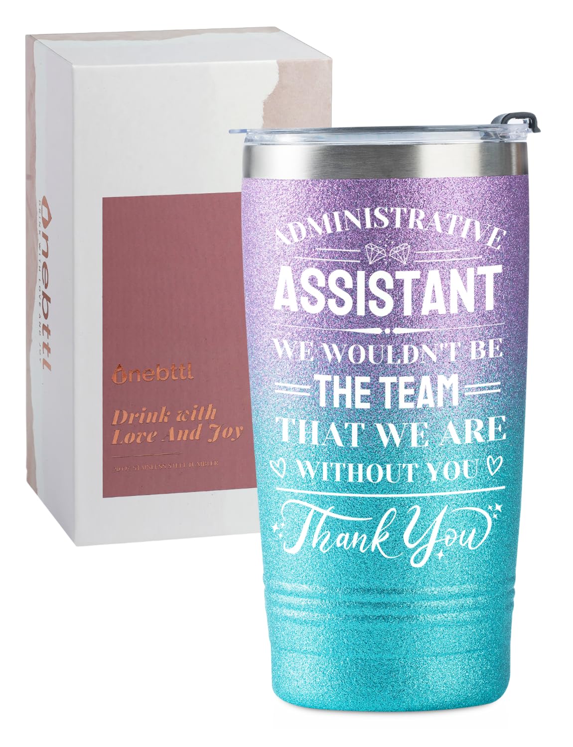 Onebttl Administrative Professional Day Gifts for Administrative Assistant, Secretary, 20 oz Stainless Steel Tumbler for Women - Thank You - Blue Purple Gradient Glitter