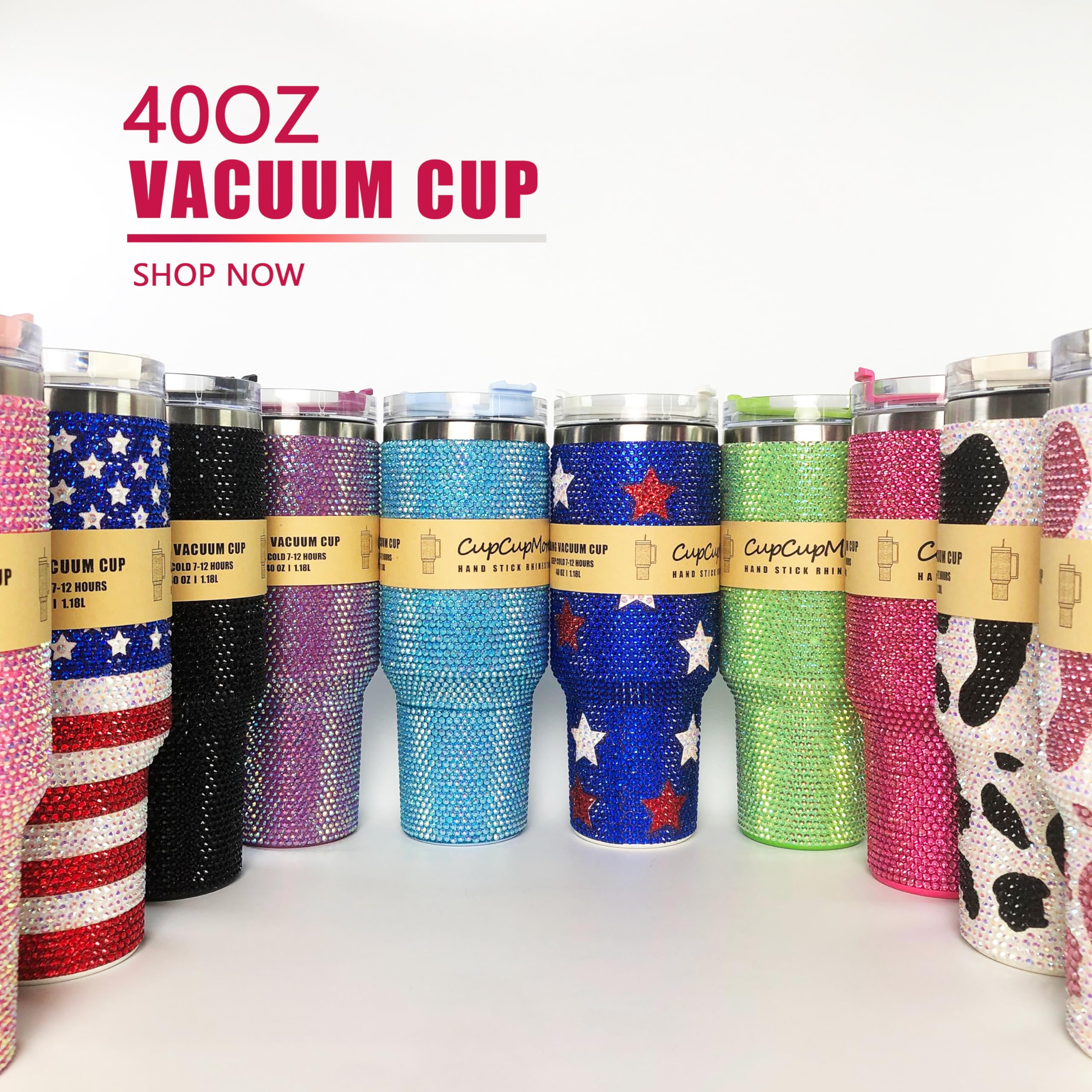 Cupcupmore 40oz Print Bling Rhinestone Stainless Steel Sippy Tumbler Glitter Vacuum Insulated Water Bottle with Straw & Lid &Handle,Thermos for Hot & Cold Drinks,Car Cup Holder (Bride White, 40 oz)