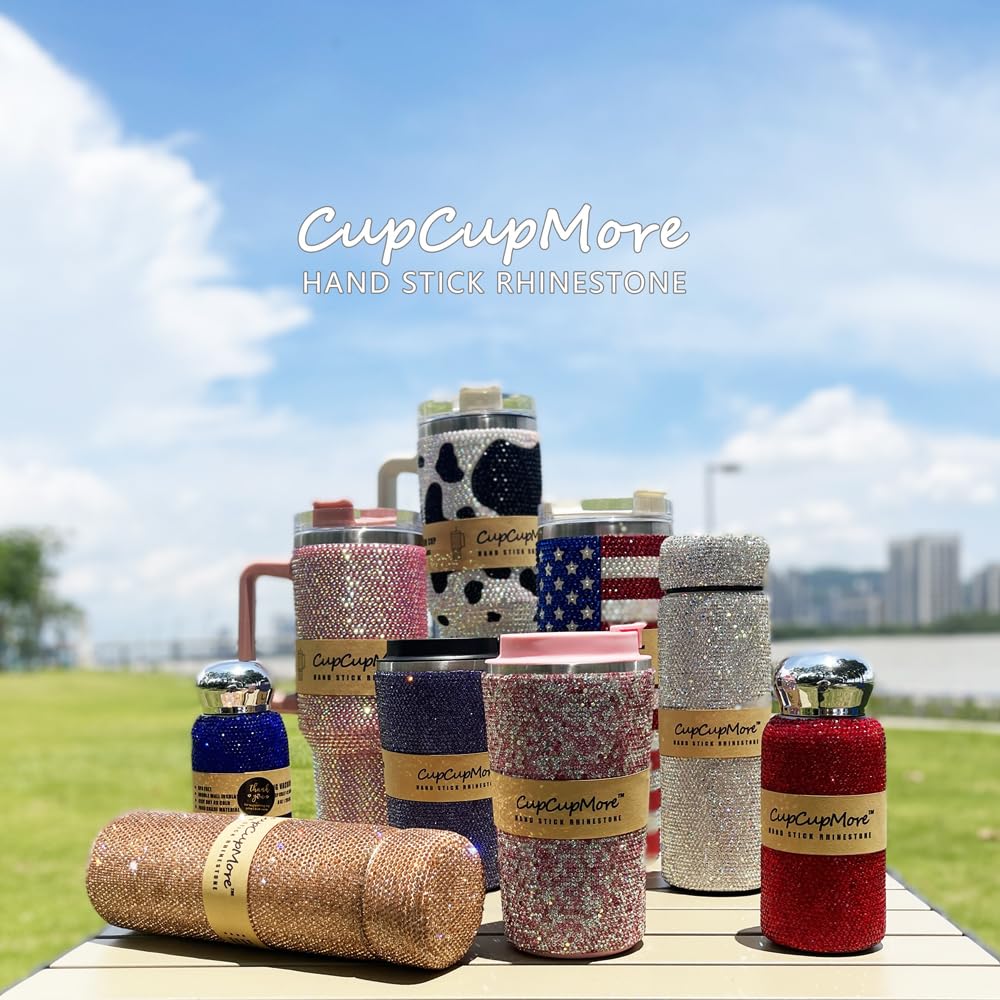 Cupcupmore 40oz Print Bling Rhinestone Stainless Steel Sippy Tumbler Glitter Vacuum Insulated Water Bottle with Straw & Lid &Handle,Thermos for Hot & Cold Drinks,Car Cup Holder (Bride White, 40 oz)
