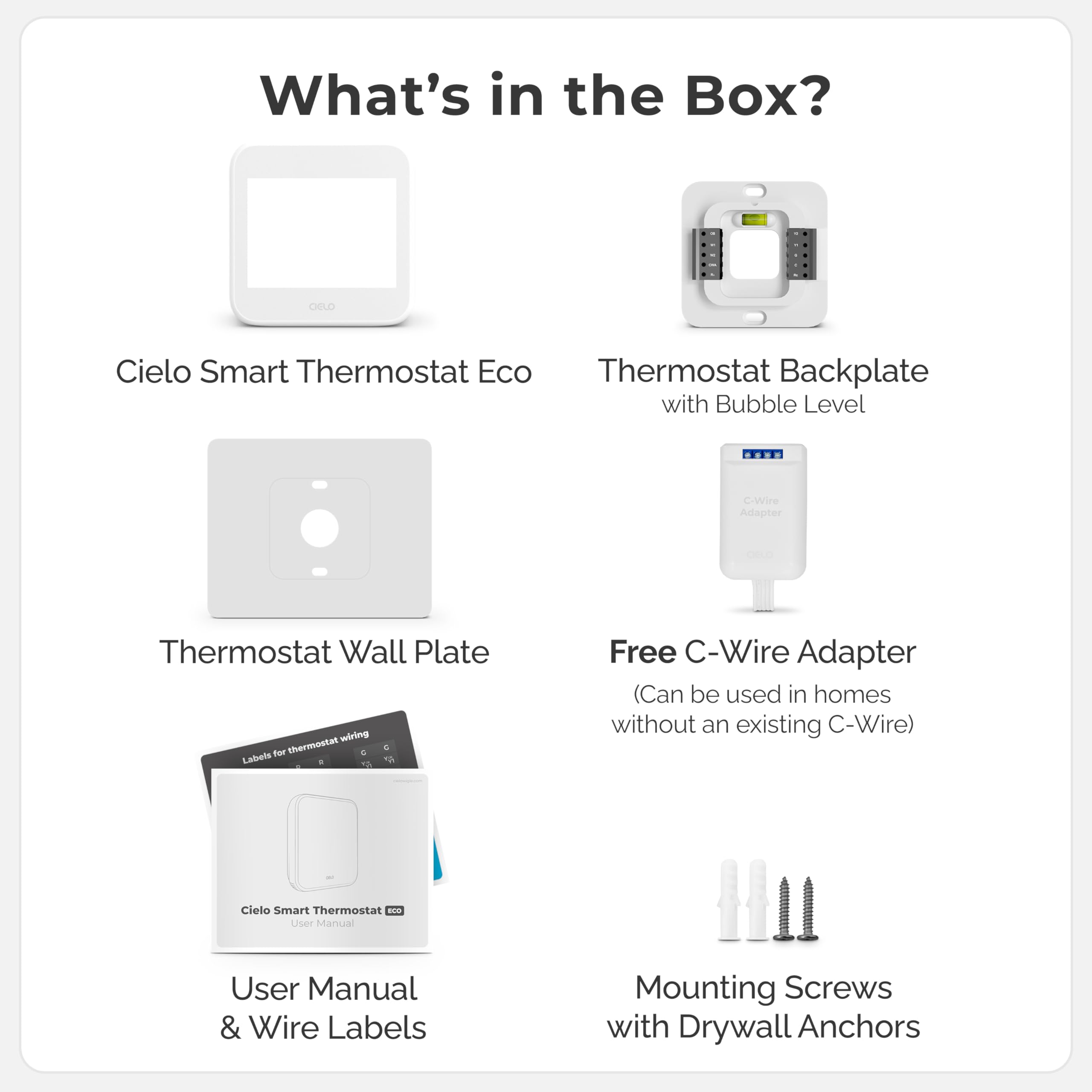 Cielo Smart Thermostat Eco | Energy Star Certified Thermostat | Supports Conventional Systems up to (2H/2C) & Heat Pumps (4H/2C) | Free C-Wire Adapter in Box | NOT for Mini Split Systems | (White)
