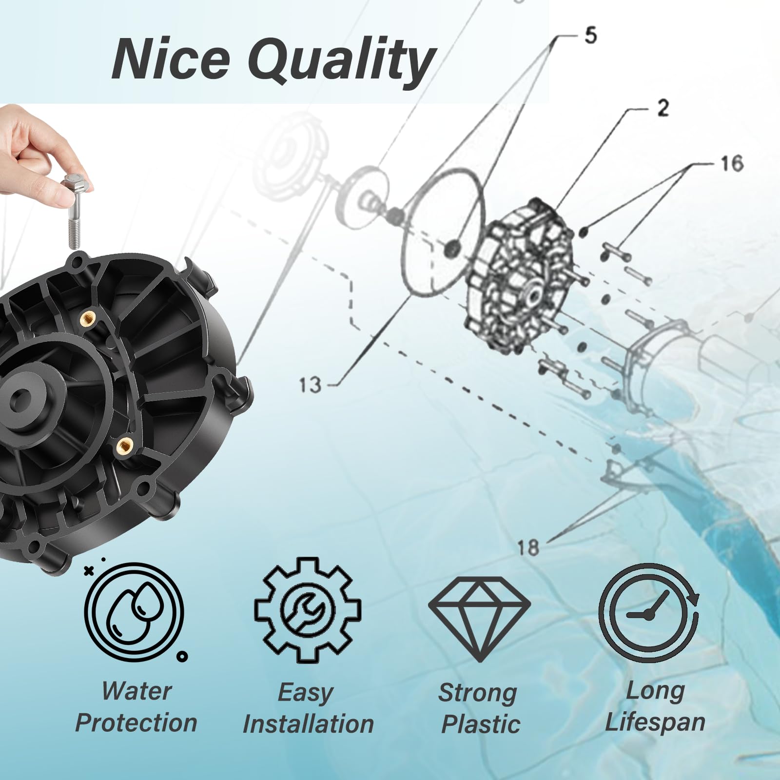 Upgrade Version R0445200 Backplate Fit for Zodiac Jandy ePump, Stealth, PlusHP, Waterfall, MaxHP Series Pumps Models JEP, SHPF/SHPM, PHPF/PHPM, SWF, MHPM