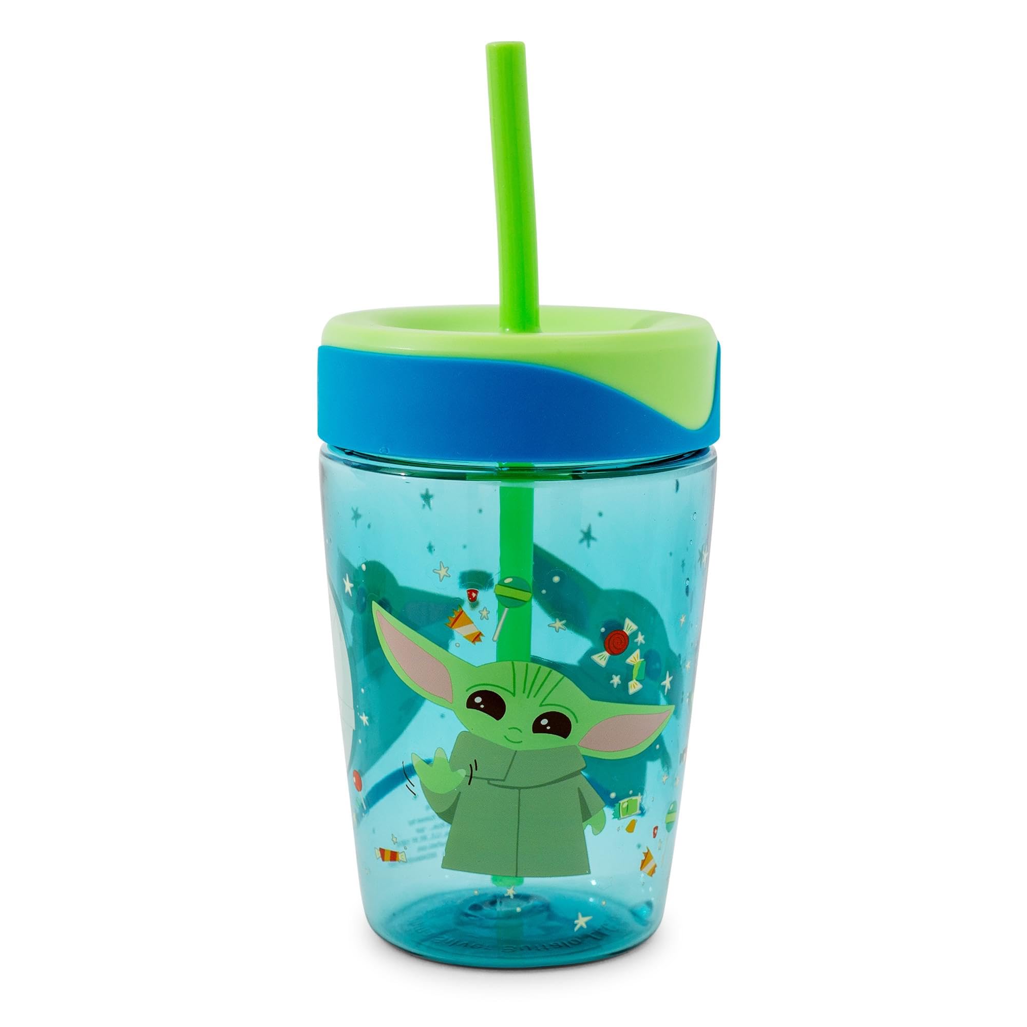 Silver Buffalo Star Wars: The Mandalorian Grogu Kids Plastic Travel Tumbler With Spill-Resistant Lid and Reusable Straw | Holds 18 Ounces