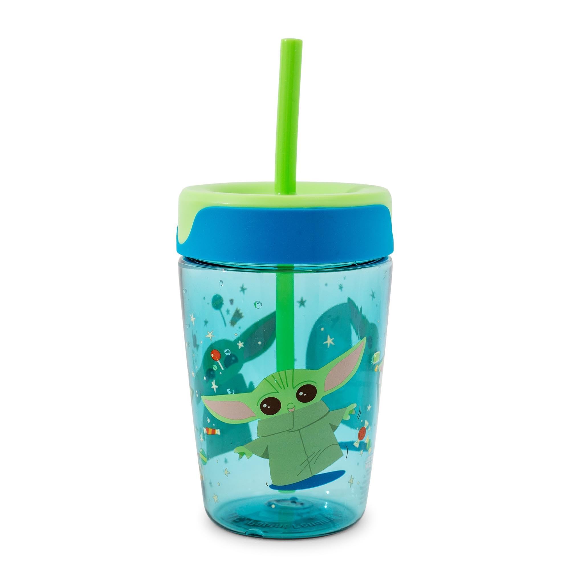 Silver Buffalo Star Wars: The Mandalorian Grogu Kids Plastic Travel Tumbler With Spill-Resistant Lid and Reusable Straw | Holds 18 Ounces