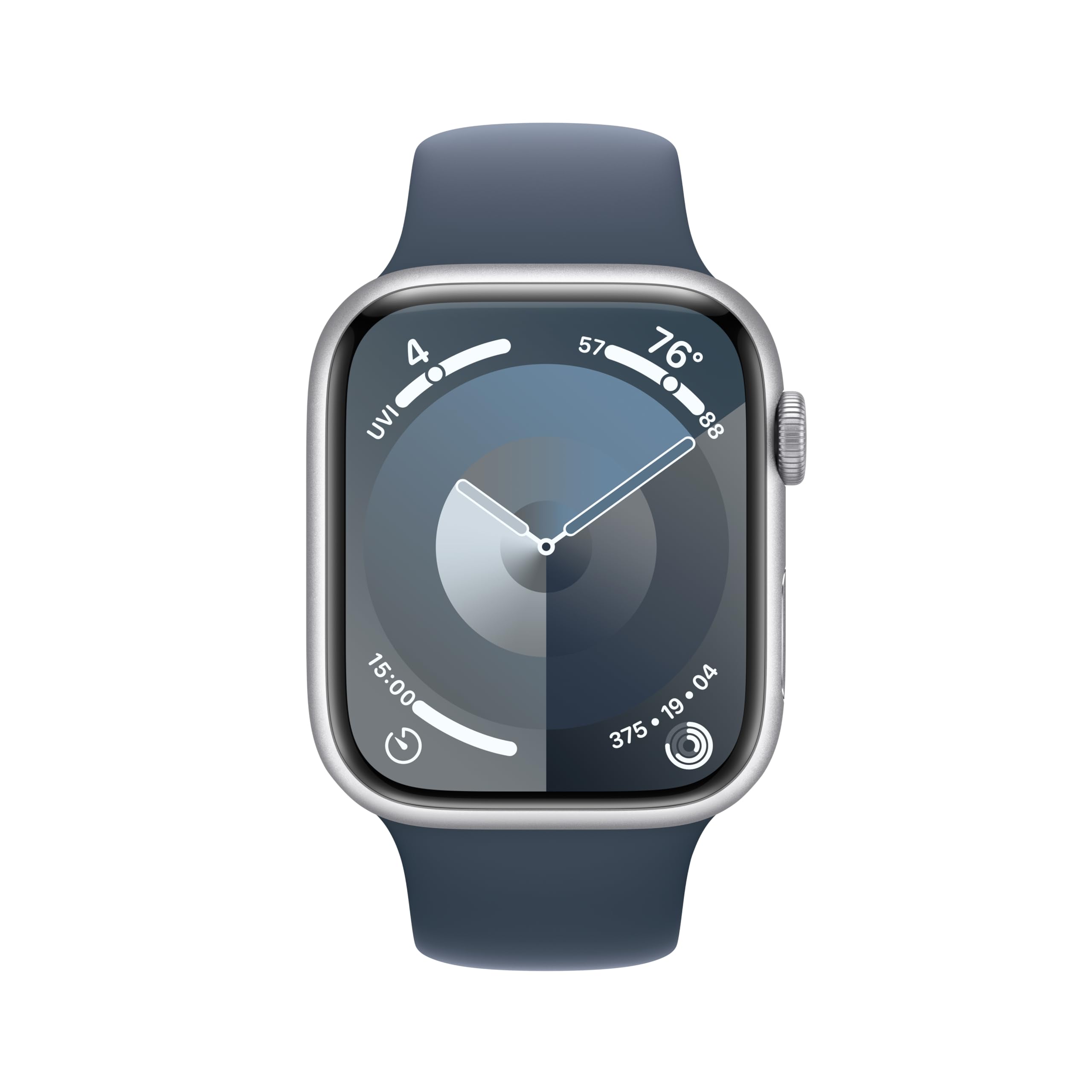 Apple Watch Series 9 [GPS + Cellular, 45mm] - Aluminum Silver Case with Storm Blue Sport Band, M/L