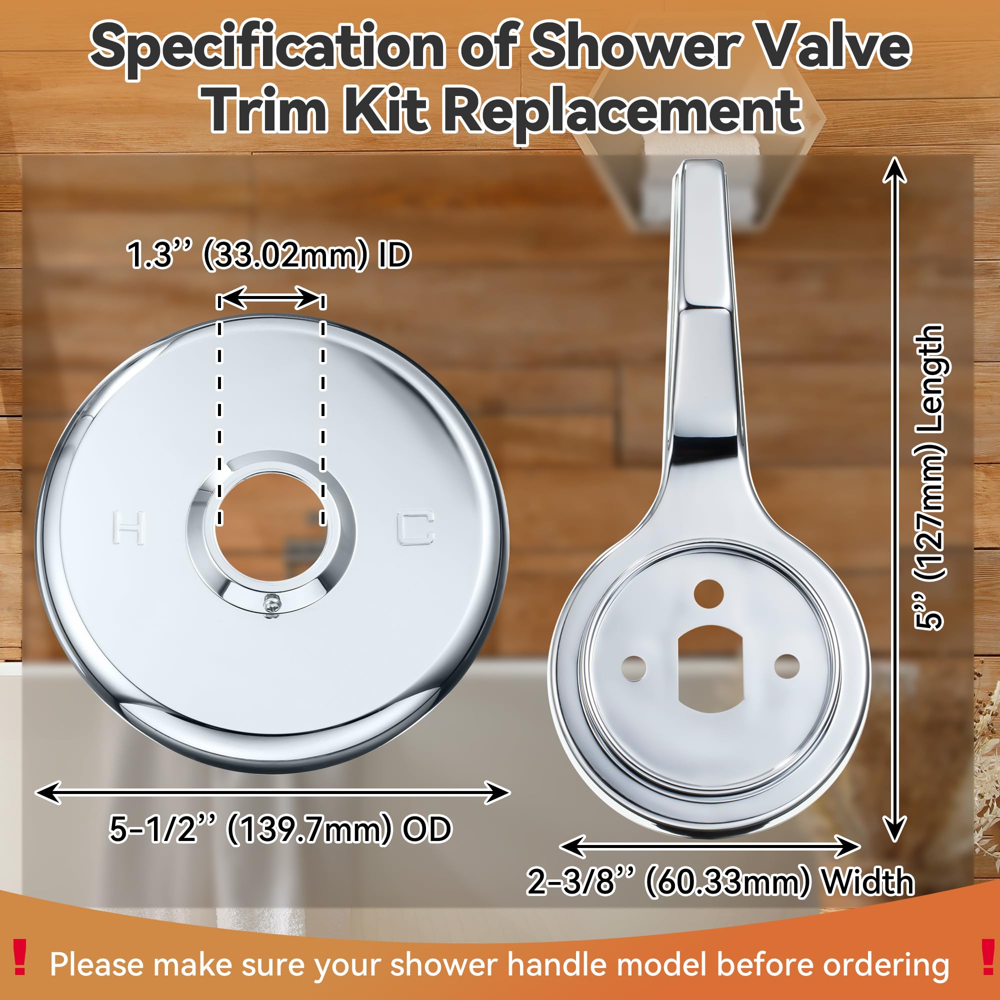 Dreyoo Replacement for MTR-5 Shower Trim Kit, Compatible with Mixet Tub and Shower Knob Replacement, 5-1/2 OD Escutcheon, Chrome Temperature Control Handle, Clear Volume Control Handle