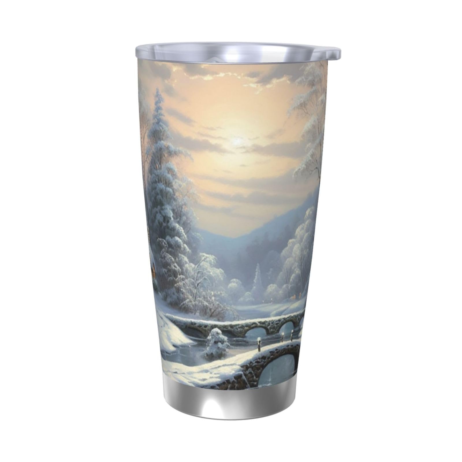 GFLFMXZW Winter Snow Scene Print Tumbler 20oz Stainless Steel Tumbler with Lid and Straw Insulated Tumblers Double Wall Vacuum Water Bottle Travel Coffee Mug Gifts for Women Men