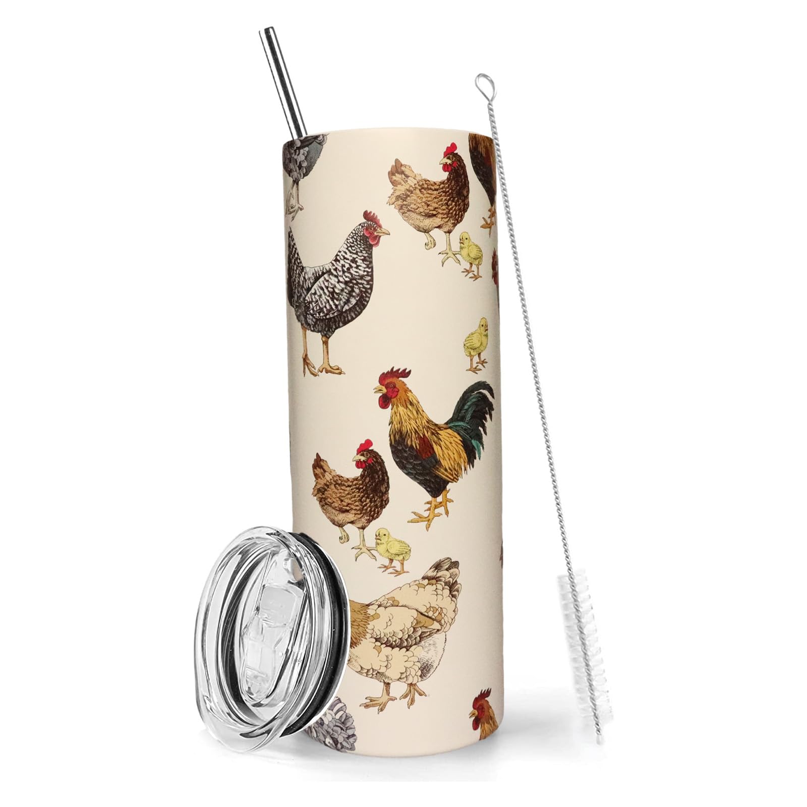 IchDich Chicken Tumbler With Lid and Straw 20 oz Insulated Breeds of Chicken Knowledge Tumbler Stainless Steel Chicken Skinny Tumbler Water Bottle Travel Mug Wine Cups Gifts for Chicken Loves Women