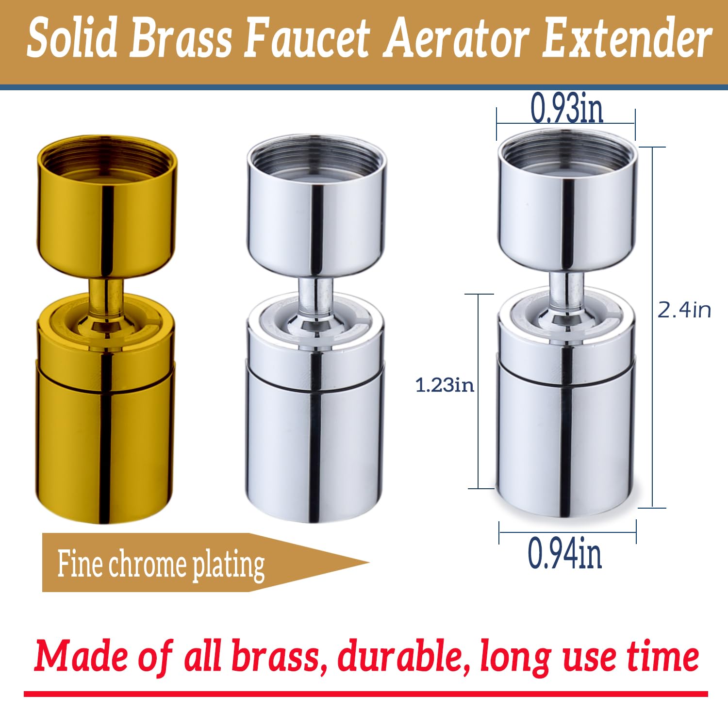 SNUTUYA Brass Swivel Faucet Aerator, Dual-function Sink Aerator ,Extra Big large Angle Rotary Faucet Aerator, 360 Degree Swivel Faucet Extender for Kitchen 55/64 inch Female Thread,Splash-Proof