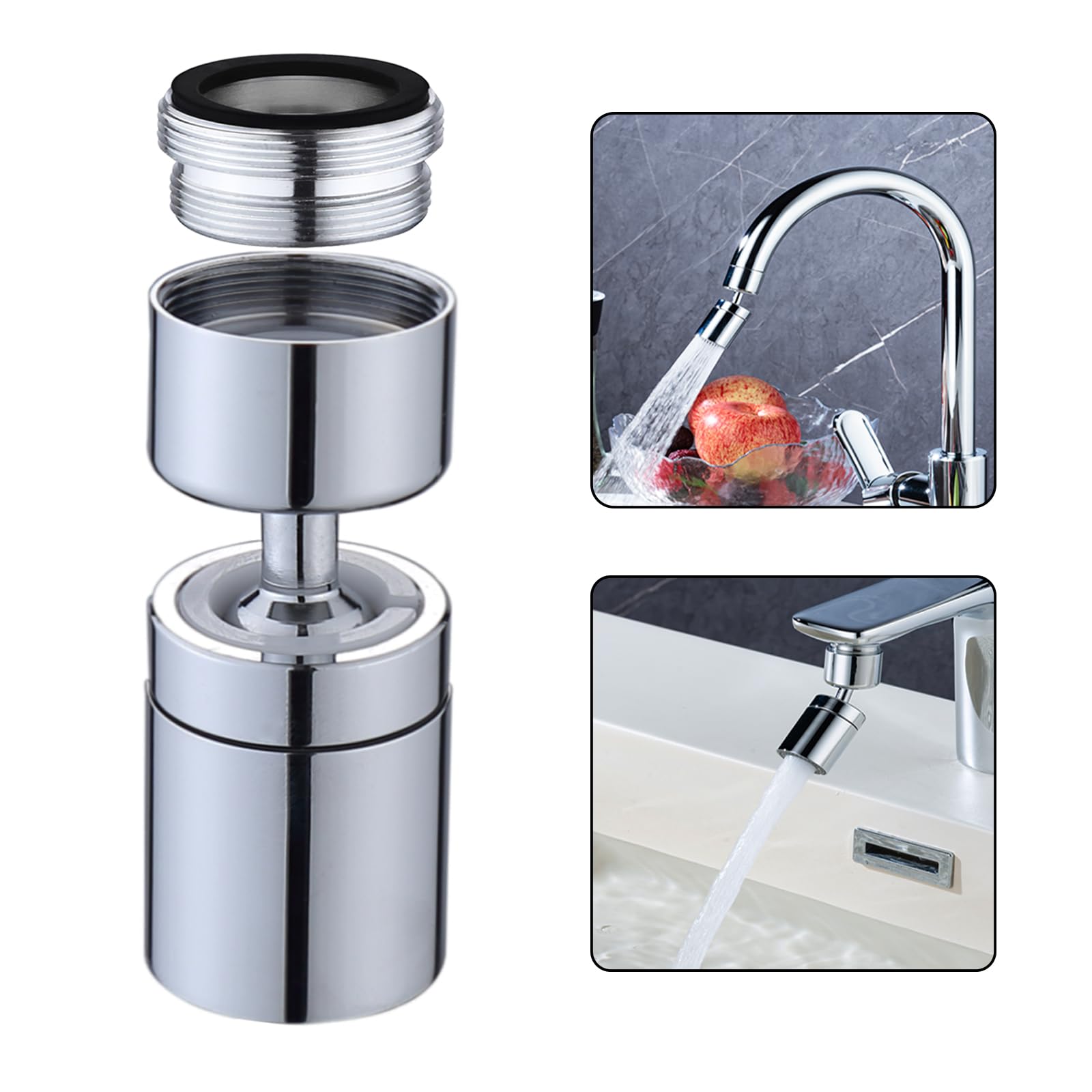 SNUTUYA Brass Swivel Faucet Aerator, Dual-function Sink Aerator ,Extra Big large Angle Rotary Faucet Aerator, 360 Degree Swivel Faucet Extender for Kitchen 55/64 inch Female Thread,Splash-Proof