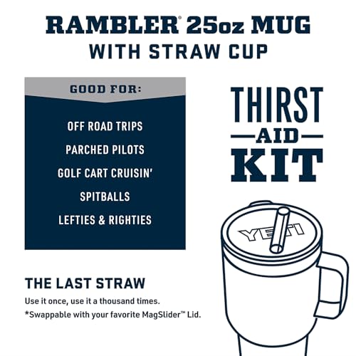 YETI Rambler 25 oz Tumbler with Handle and Straw Lid, Travel Mug Water Tumbler, Vacuum Insulated Cup with Handle, Stainless Steel, Big Wave Blue