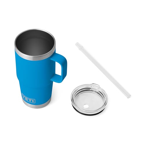 YETI Rambler 25 oz Tumbler with Handle and Straw Lid, Travel Mug Water Tumbler, Vacuum Insulated Cup with Handle, Stainless Steel, Big Wave Blue