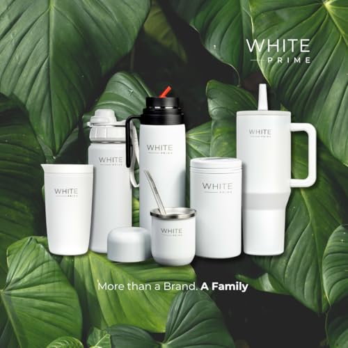 WHITE Prime 30 oz Tumbler | Simple Elegant Modern | Stainless Steel Double Wall Tumbler with handle and Straw Lid | Reusable Water Bottle Travel Mug | Cupholder Friendly | Drinkware Flasks