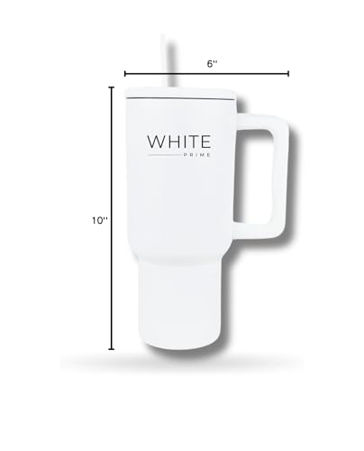 WHITE Prime 30 oz Tumbler | Simple Elegant Modern | Stainless Steel Double Wall Tumbler with handle and Straw Lid | Reusable Water Bottle Travel Mug | Cupholder Friendly | Drinkware Flasks