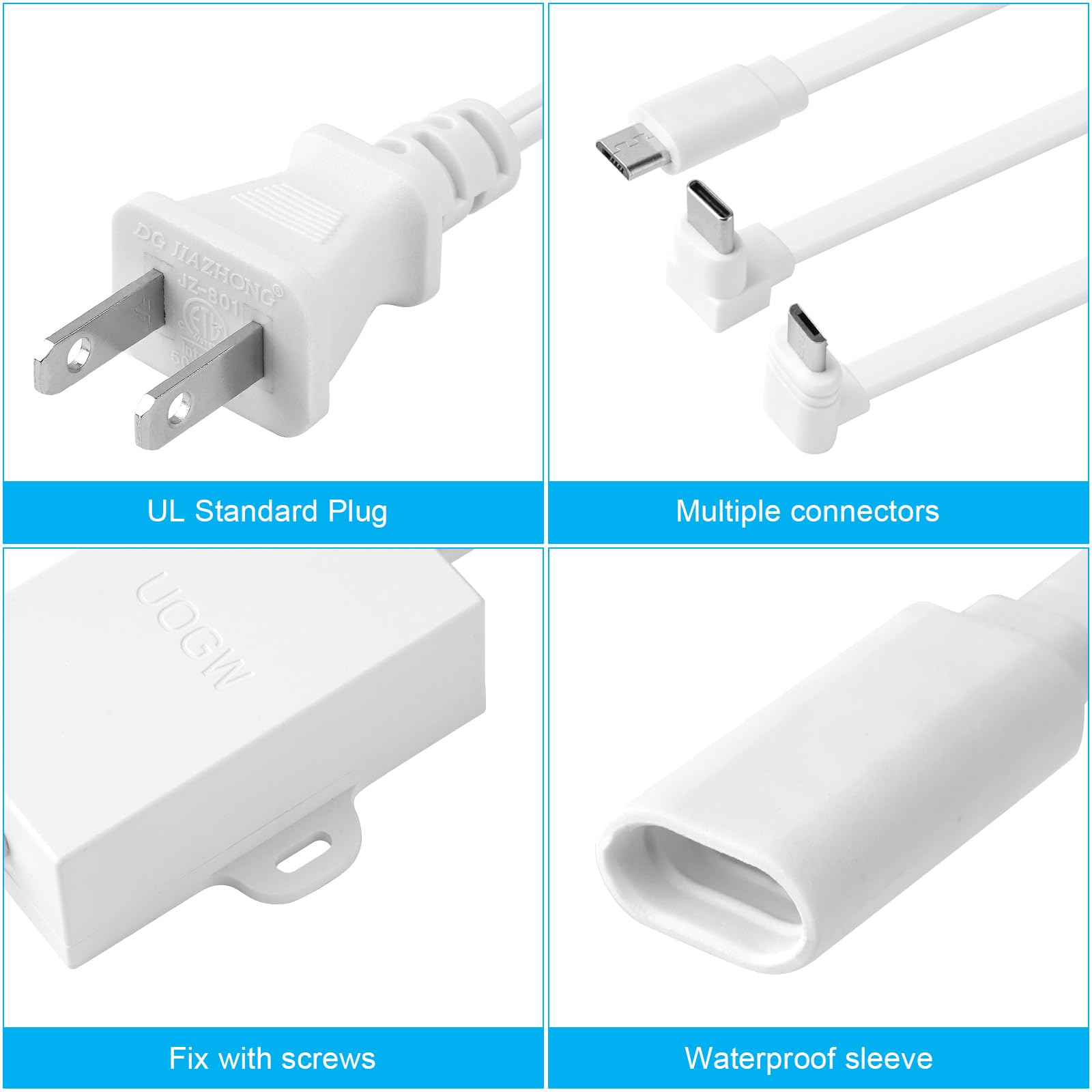 Uogw 50Ft/15m Outdoor Power Adapter - Compatible with Wyze Cam V4, Pan V3, OG, Battery Cam Pro - Waterproof Power Cable