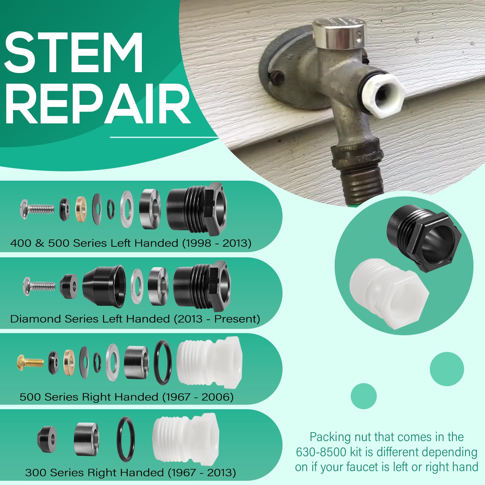 630-8500 Wall Hydrant Complete Service Repair Kit Replaces for Prier 300, 400 & 500 Series Mansfield Style Hydrants for Diamond 300 & 400 Series Wall Hydrants