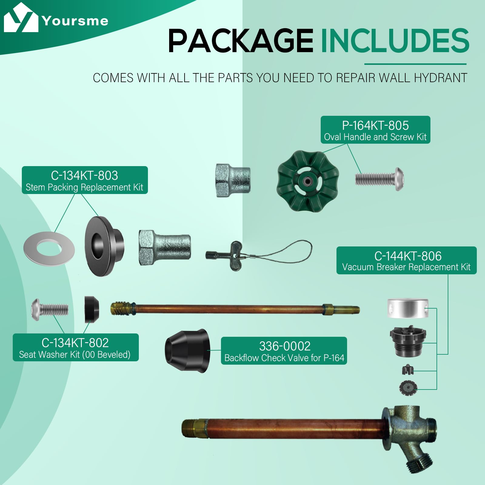 P-164KT-807 Complete Wall Hydrant Service Repair Kit for Prier P-164 Series Wall Hydrant Freezeless Faucet Repair Kit