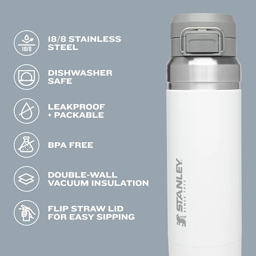 Stanley Quick Flip GO Water Bottle 24 oz | Push Button Lid | Leakproof and Packable for Travel and Sports | Insulated Stainless Steel | BPA-Free | Pomelo