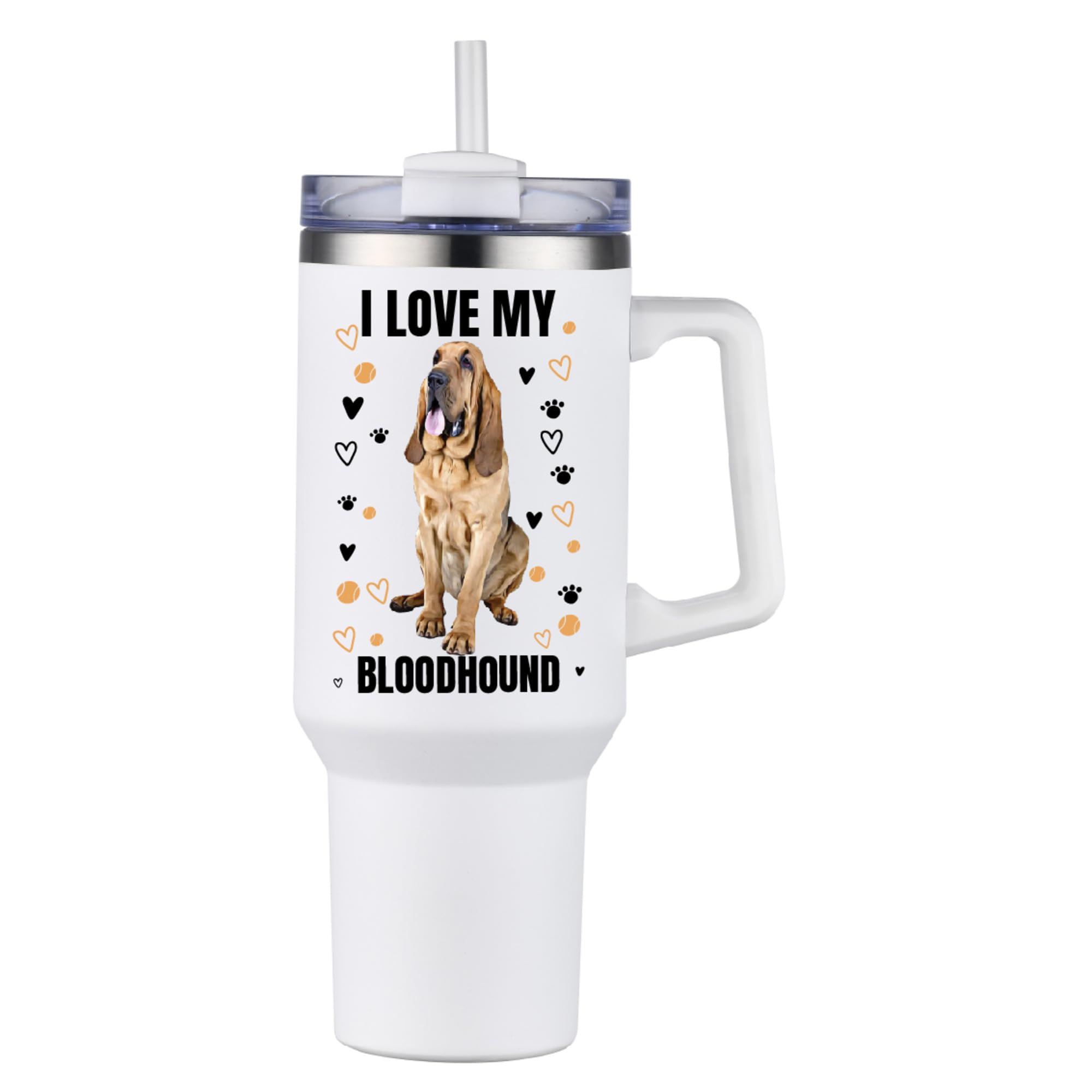 Dog Mom 40 oz Insulated Tumbler with Handle and Straw - Travel Coffee Mug for Women, Dog Lover Gifts (Bloodhound Gifts)