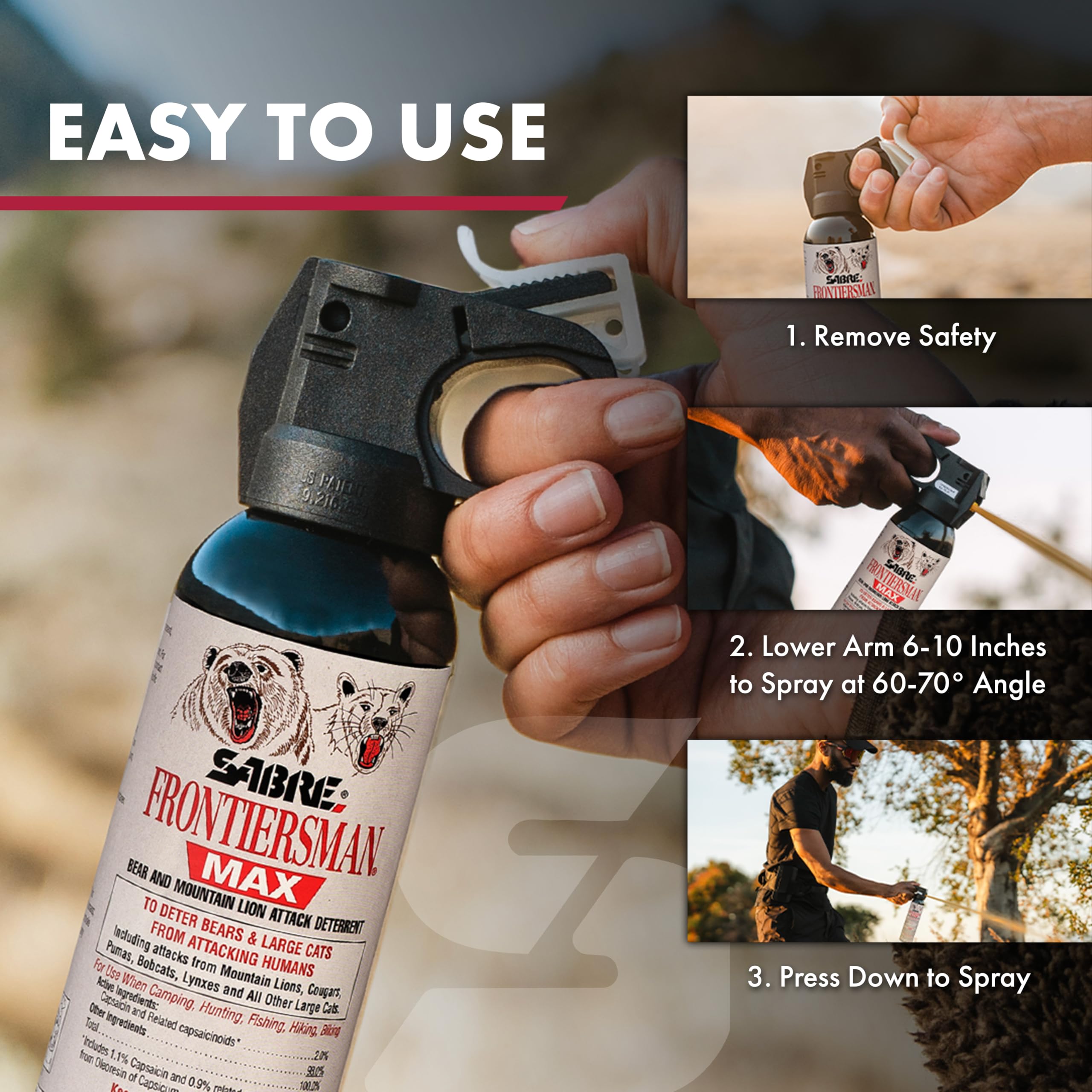 SABRE Frontiersman MAX 9.2 fl oz. Bear & Mountain Lion Attack Deterrent, Up to 40 ft Range, Contains 2% Major Capsaicinoids, Safer for You, Animals & The Environment, Glow-in-The-Dark Safety