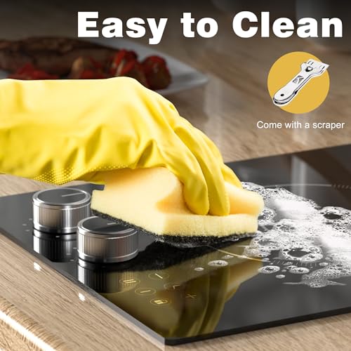2 Bruner Electric Cooktop, Plug in Electric Cooktop 110v, 12 Inch Kitchen Electrics Stove Countertop & Built-In, Knob and Touch Control, 9 Power Levels, 2000w, Safety Lock, Pause, Timer, Karienvir