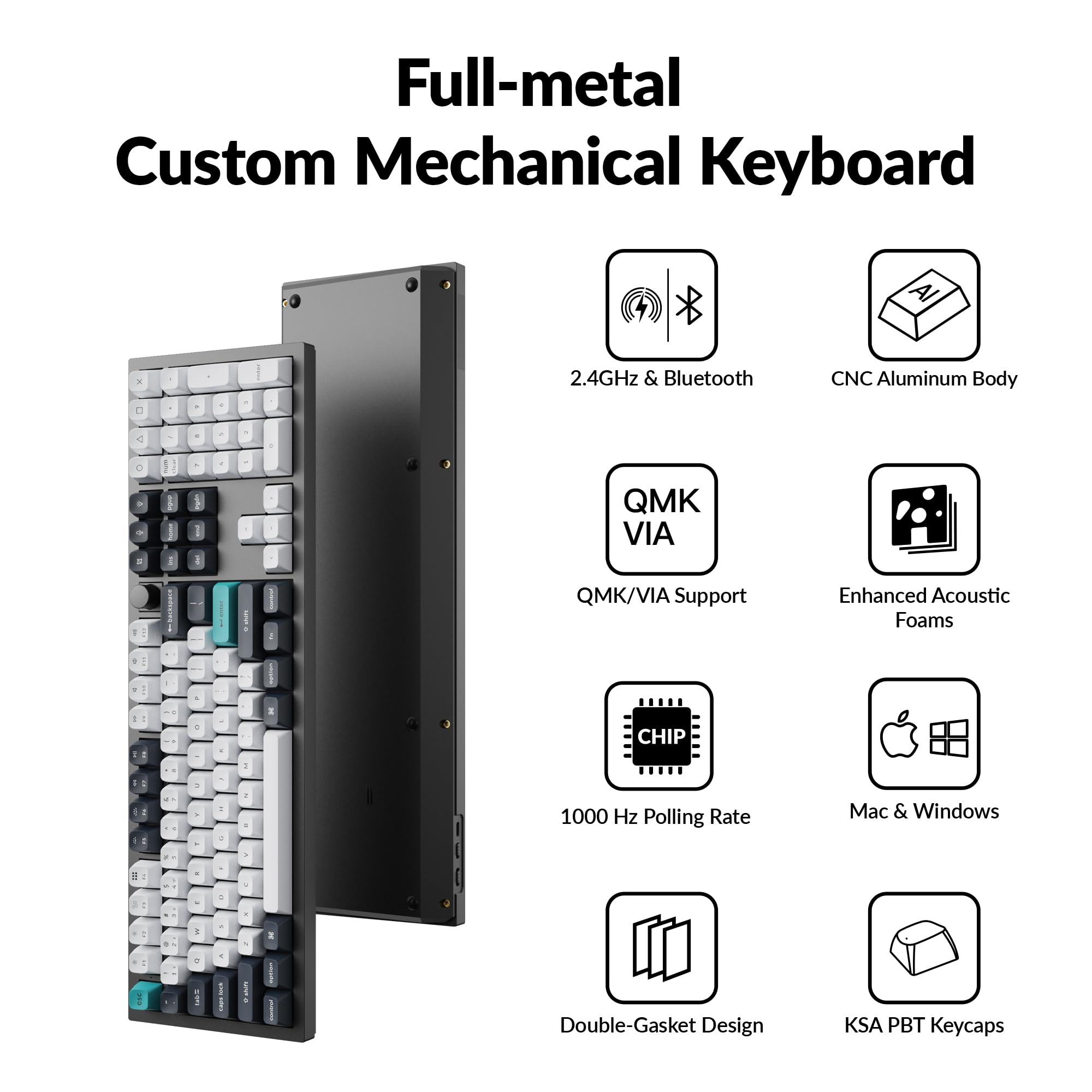 Keychron Q6 Max QMK/VIA Bluetooth Wireless /2.4 GHz/USB-C Wired Custom Mechanical Keyboard, Full Size Programmable Knob RGB Backlit Hot-Swappable Gateron Red Switch for Mac Windows Linux - Black