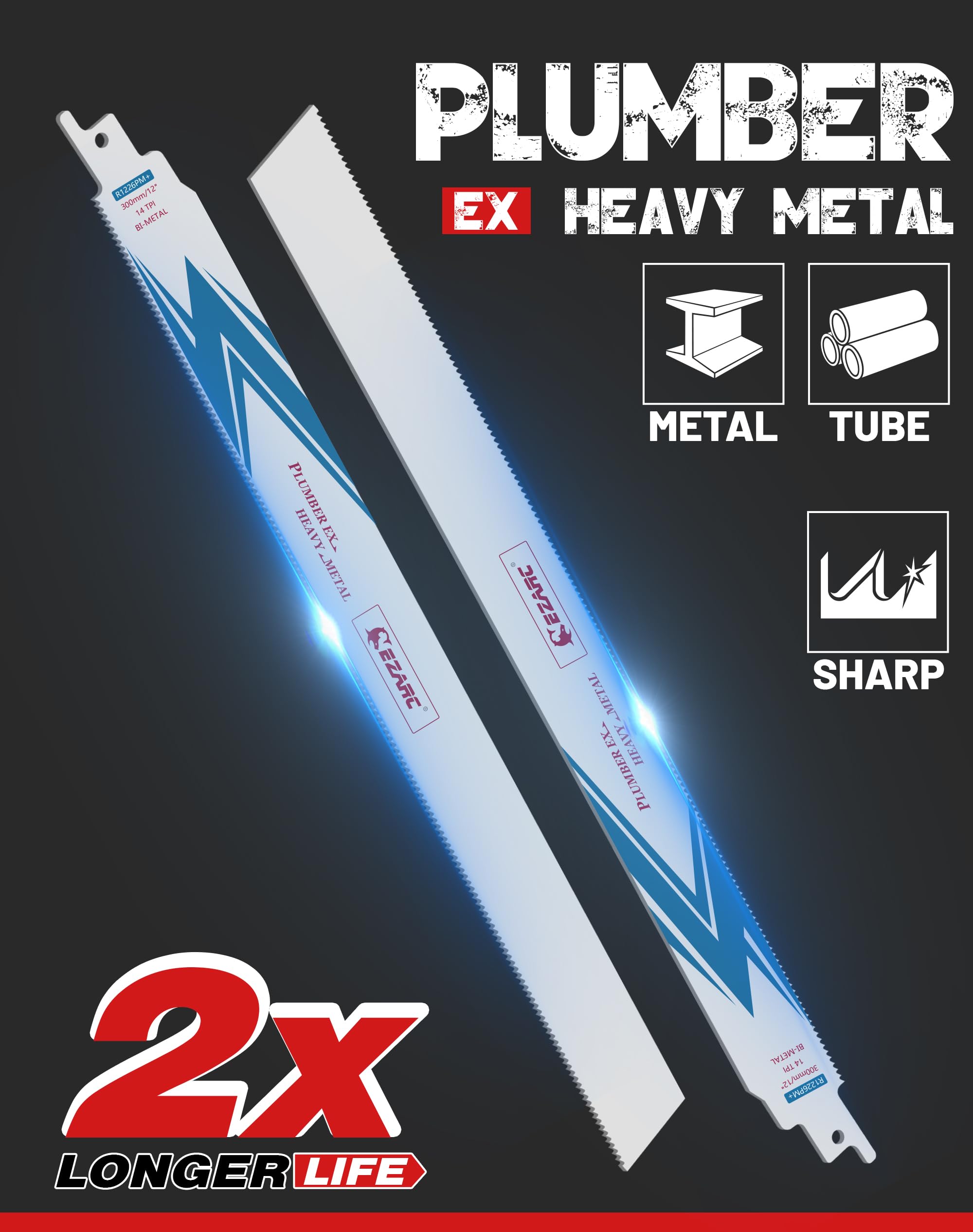 EZARC 25 Pack Bi-Metal Cobalt Reciprocating Saw Blades for Heavy Metal Cutting Sabre Saw Blades 12-Inch 14TPI R1226PM+