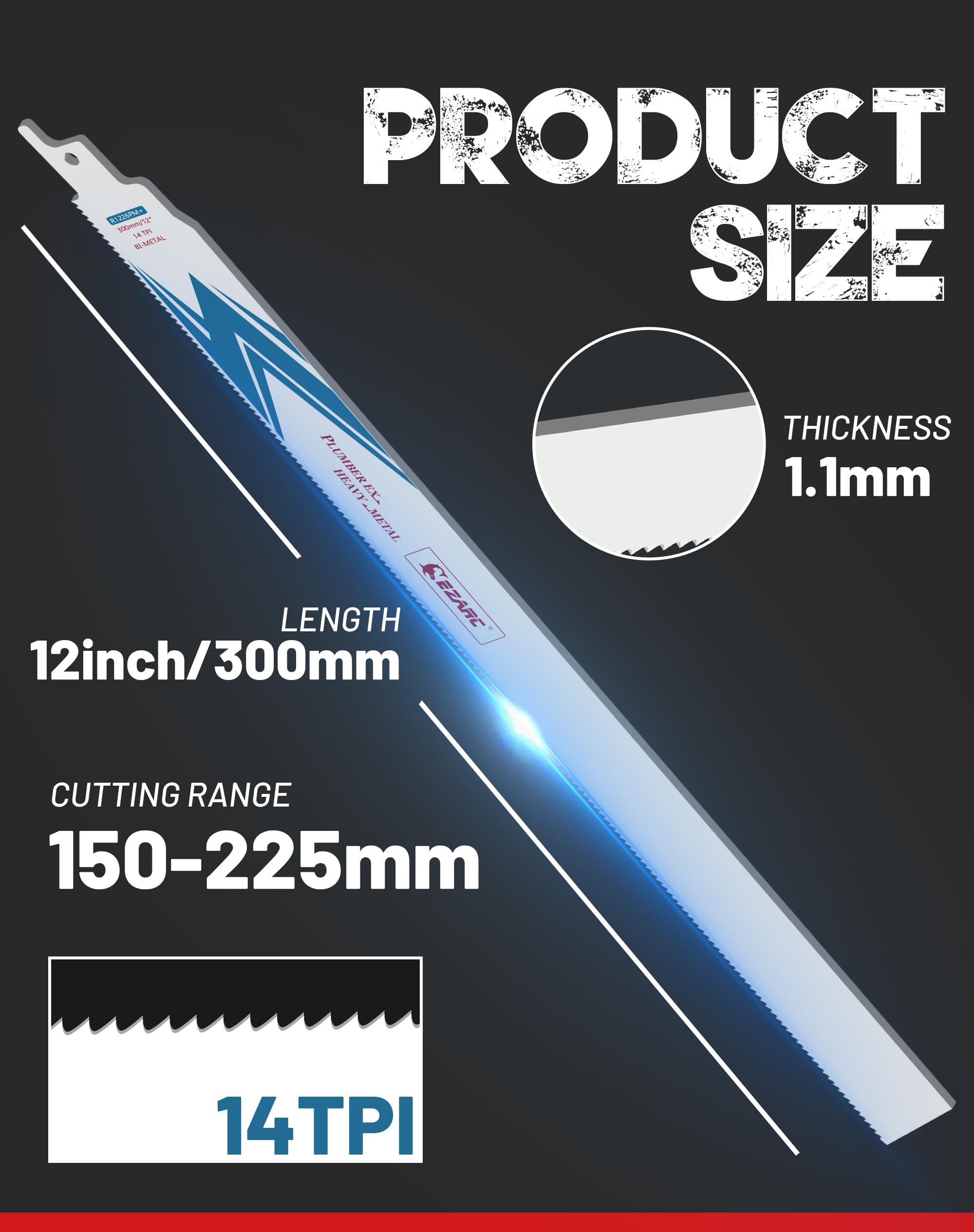 EZARC 25 Pack Bi-Metal Cobalt Reciprocating Saw Blades for Heavy Metal Cutting Sabre Saw Blades 12-Inch 14TPI R1226PM+