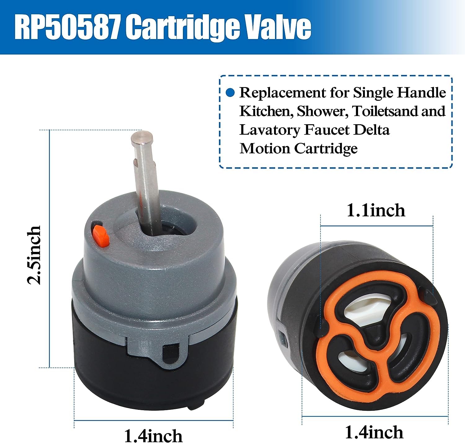 Generic RP50587 Single Handle Cartridge Valve Replacement for Various Delta Model Fit for Kitchen, Shower, Toiletsand and Lavatory Faucet Motion Cartridge., Gray