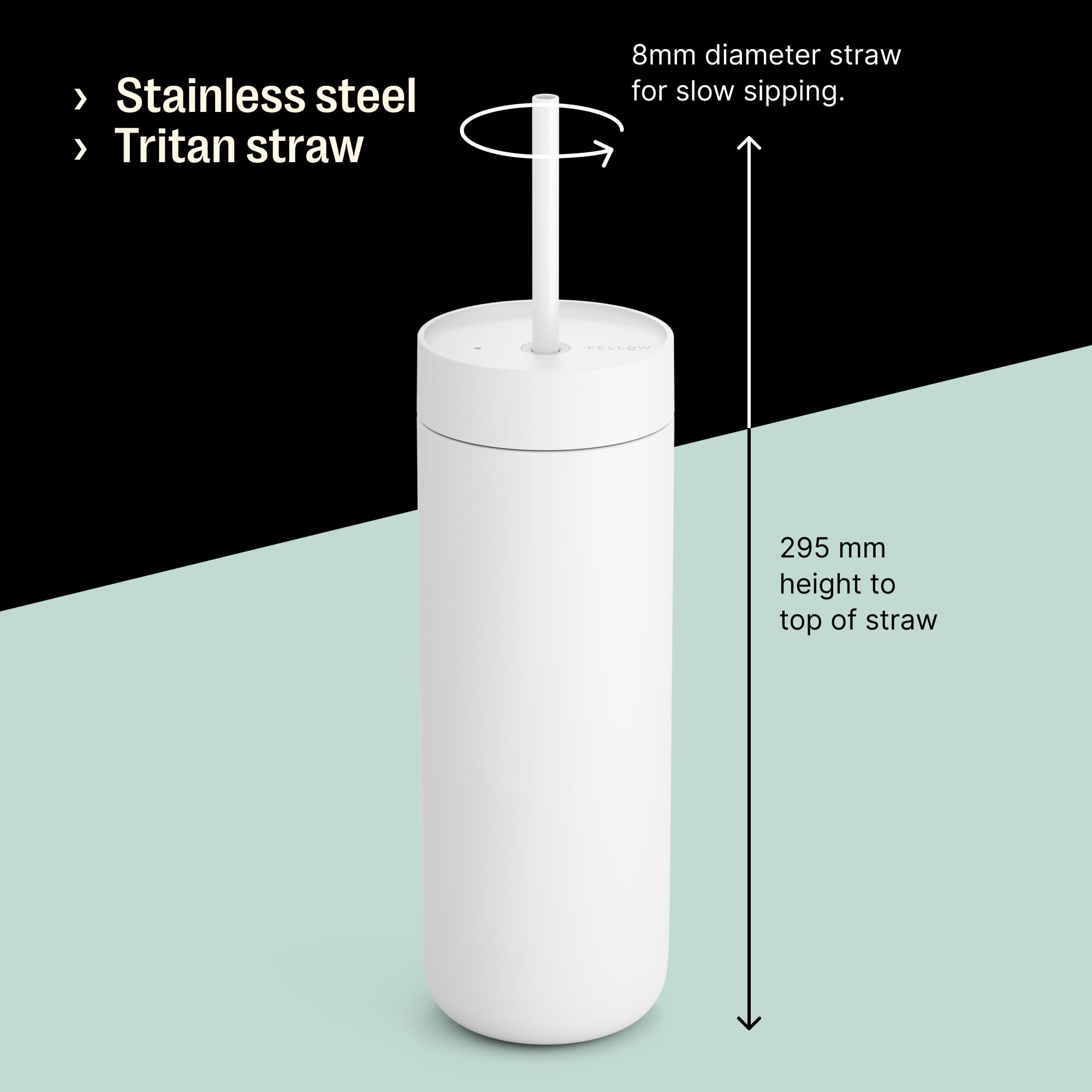 Fellow 20 oz Carter Cold Travel Mug for Water, Iced Tea, Coffee, Smoothies & Iced Coffee - Stainless Steel Vacuum-Insulated Tumbler with Spill Resistant lid & straw - Matte White