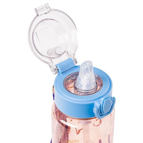 Silver Buffalo Disney Lilo and Stitch Chilled Vibes Plastic Water Bottle with Locking Lid, Strap, and Straw, 33 Ounces