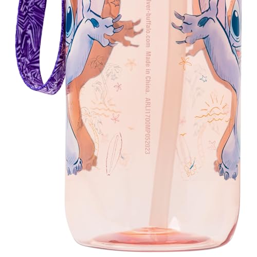 Silver Buffalo Disney Lilo and Stitch Chilled Vibes Plastic Water Bottle with Locking Lid, Strap, and Straw, 33 Ounces