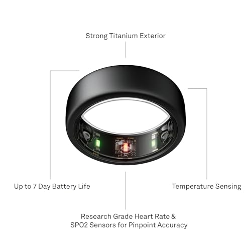 Oura Ring Gen3 Horizon - Stealth - Size 12 - Smart Ring - Size First with Oura Ring Gen3 Sizing Kit - Sleep Tracking Wearable - Heart Rate - Fitness Tracker - 5-7 Days Battery Life