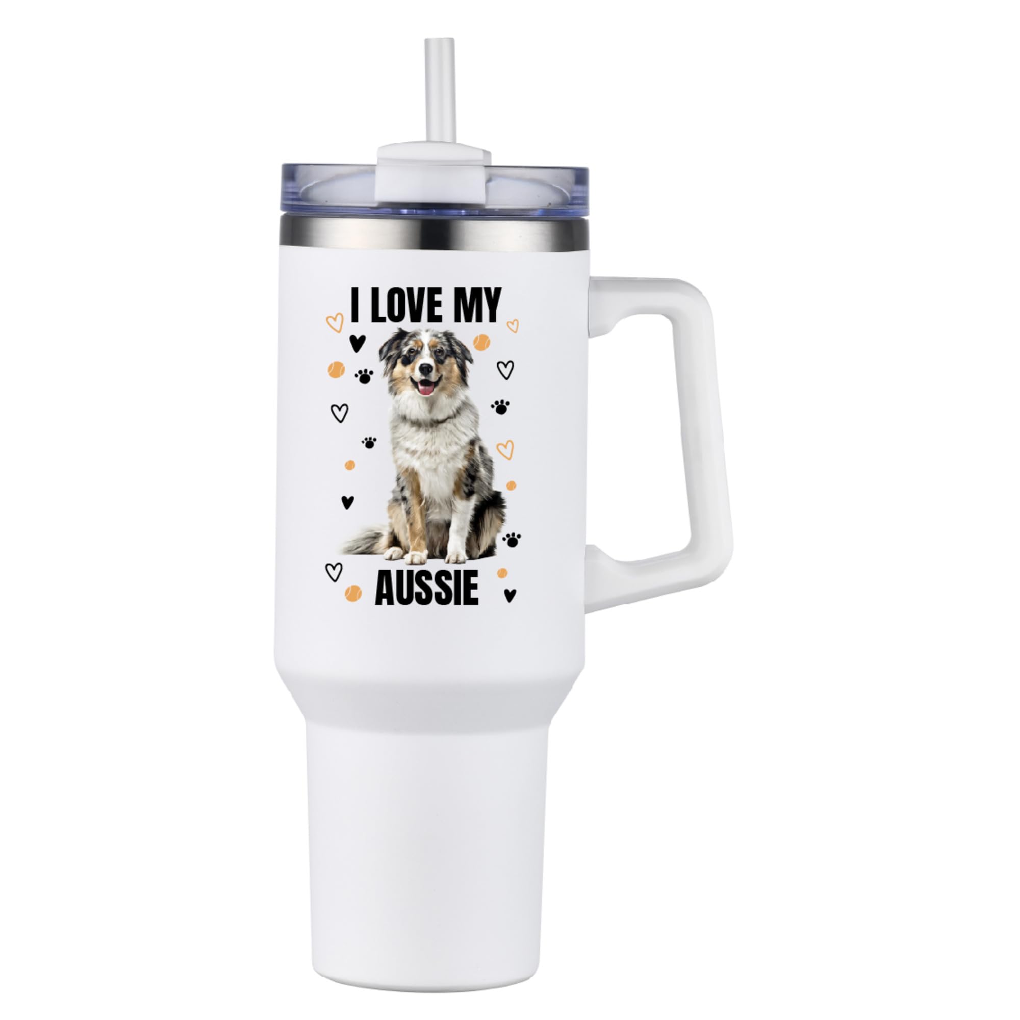 Dog Gifts, Dog Mug : 40 oz Tumbler with Handle and Straw, Travel Coffee Mug, Insulated Tumblers, Coffee Tumbler - Dog Mom Gifts for Women, Dog Lover Gifts, Dog Gifts for Women (Aussie Dog Gifts)