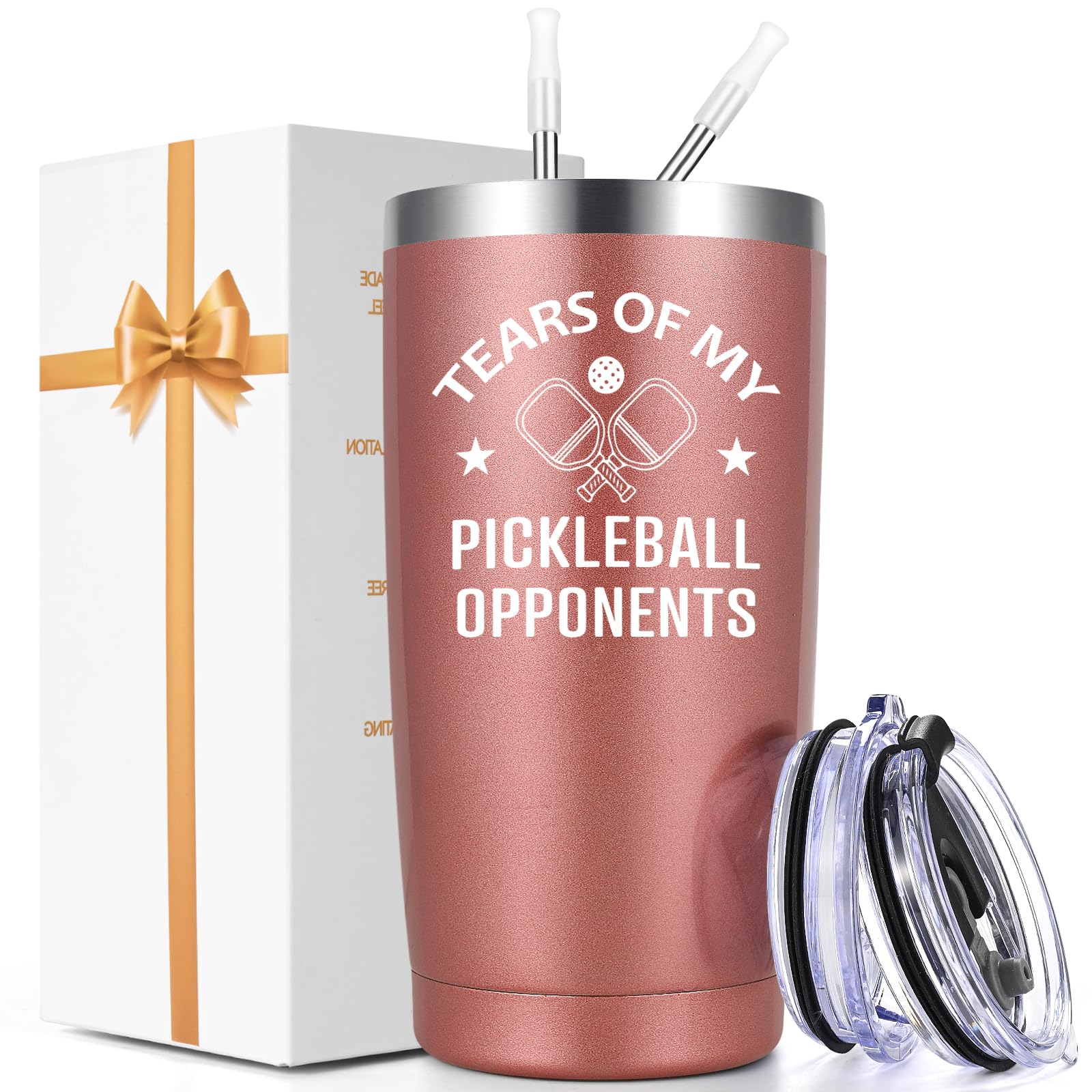 Lifecapido Pickleball 20oz Insulated Tumbler - Funny Christmas and Birthday Gifts for Pickleball Lovers, Players, Coaches (Rose Gold)