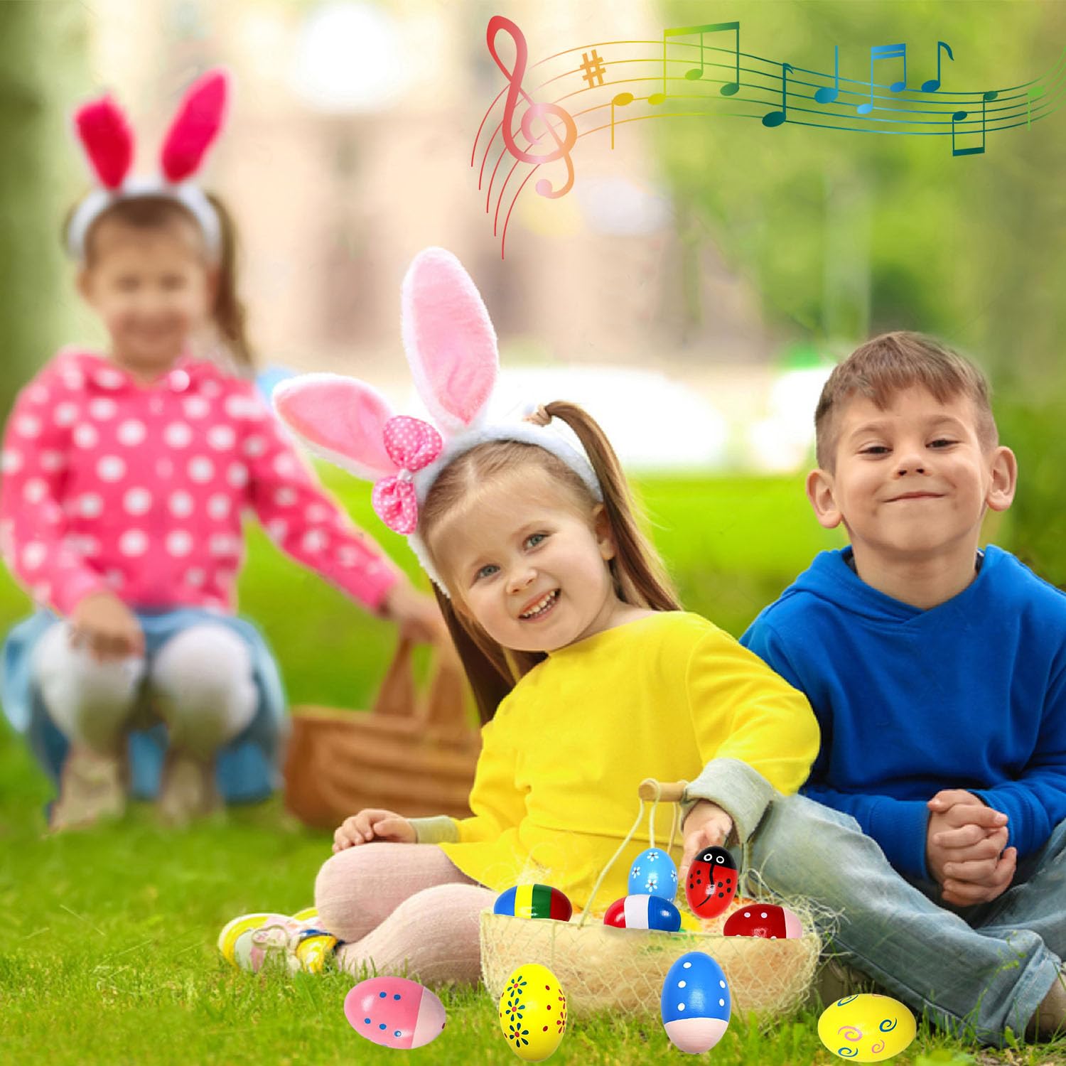 UPINLOOK 9 Pcs Wooden Easter Eggs Shakers Maracas for Baby Kids Classroom Prize Musical Instrument Early Learning Toys Easter Basket Stuffers Fillers