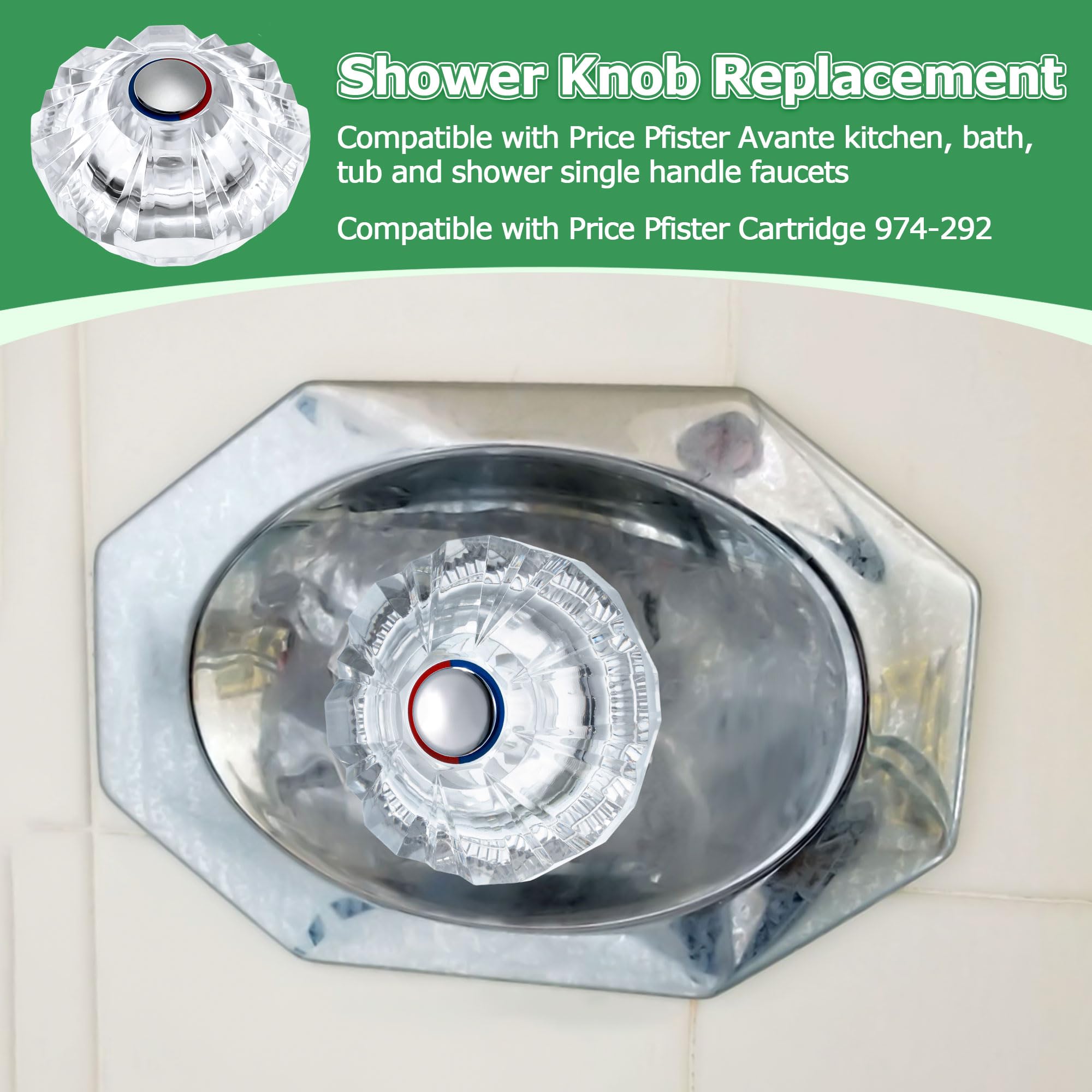 Dreyoo Shower Faucet Handle Replacement for 940-240/940-950A, Compatible with Price Pfister Avante Kitchen, Bath, Tub Faucets, Single Acrylic Shower Knob