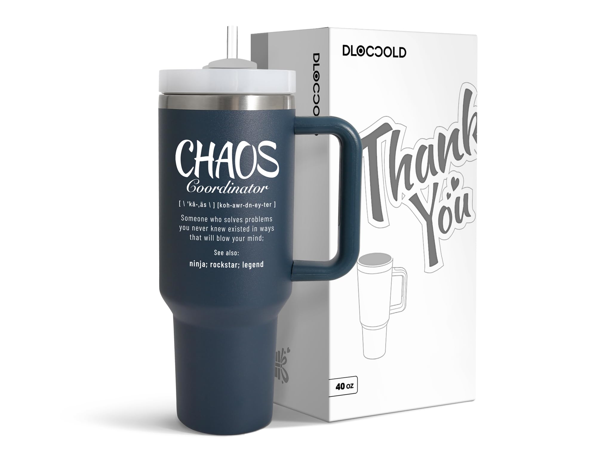 Chaos Coordinator Tumbler - Thank You Gift for Women, Boss Lady, Coworker, Mom, Manager, Teacher, Nurse - Birthday, Administrative Professional Day - 40oz Midnight Blue
