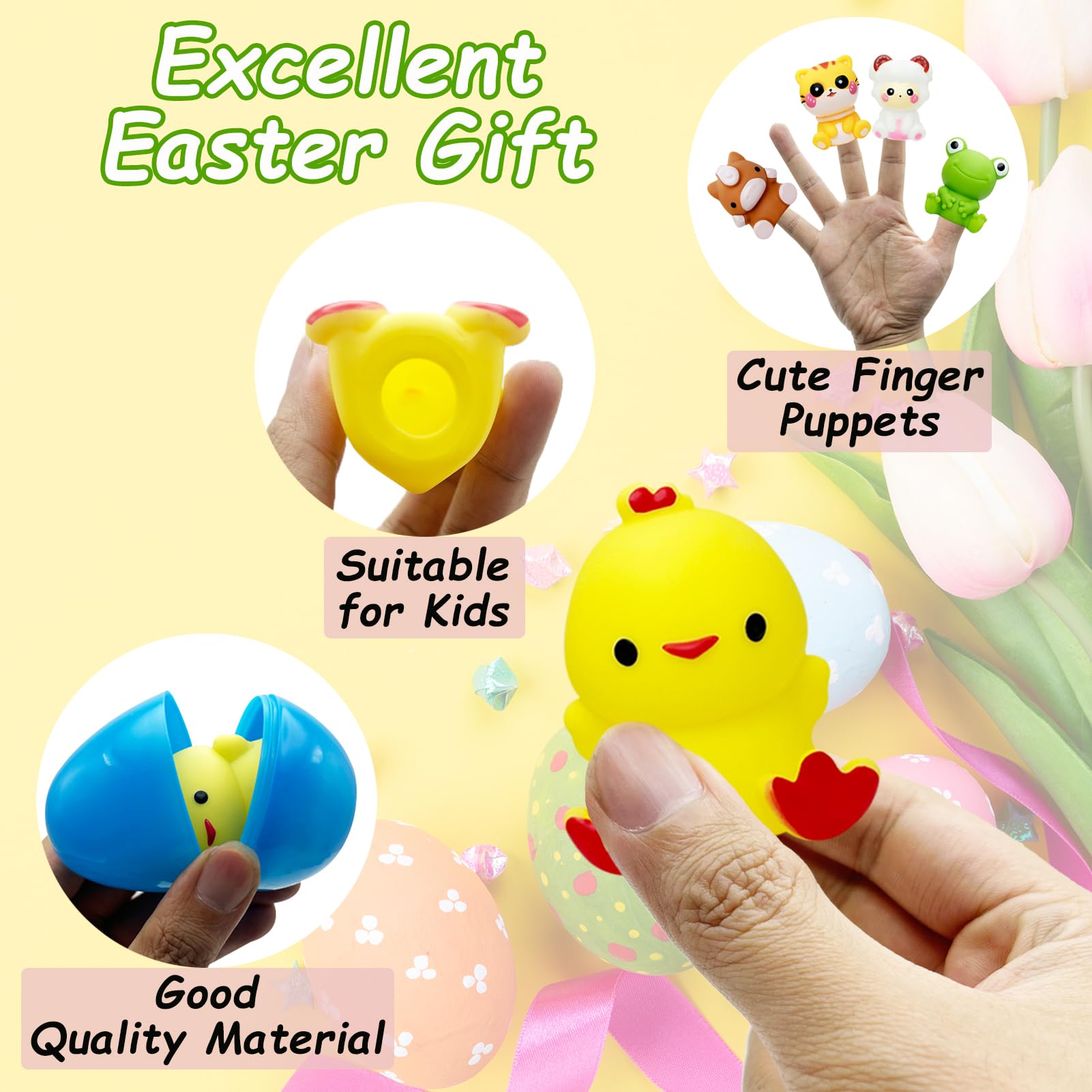 AouEtnay 12 Pcs Easter Eggs with Animal Finger Puppets Filled Easter Eggs for Kids Easter Basket Fillers, Hunt and Party Favors