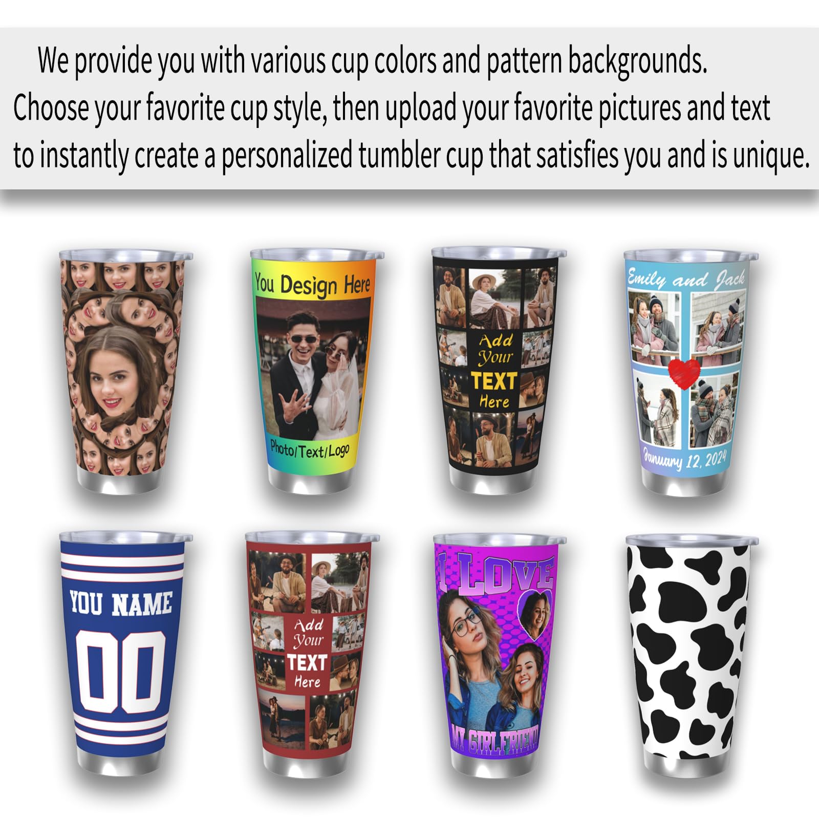 Generic Customized Tumbler Cup Personalized Coffee Mug with Photo Text Men Women Custom Stainless Steel Tumbler 20oz Custom Mug Gifts for Dad Mom Friends