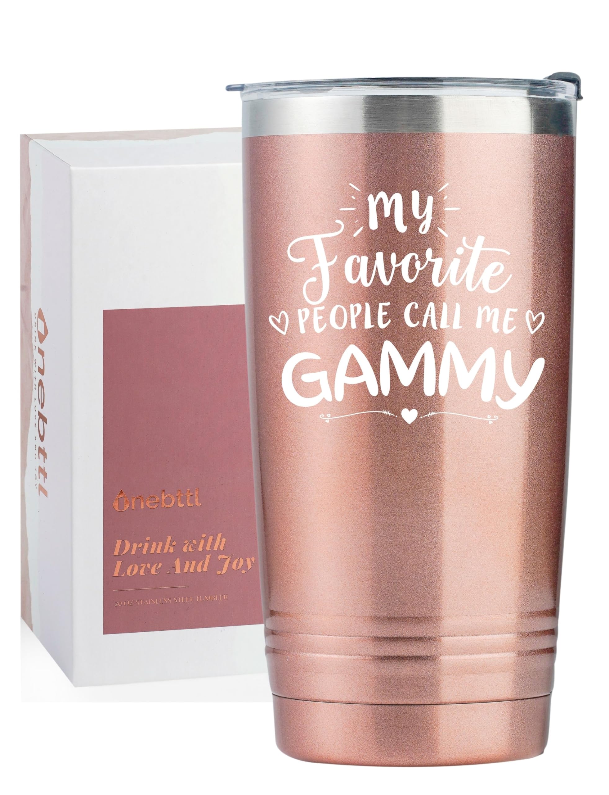 Onebttl Gammy Gifts for Grandma, Insulated Stainless Steel Wine Tumbler with Lid, For Grandma on Birthday, Motherâs Day, Christmas gifts, Rose Gold, (20 oz) My favorite people call me Gammy