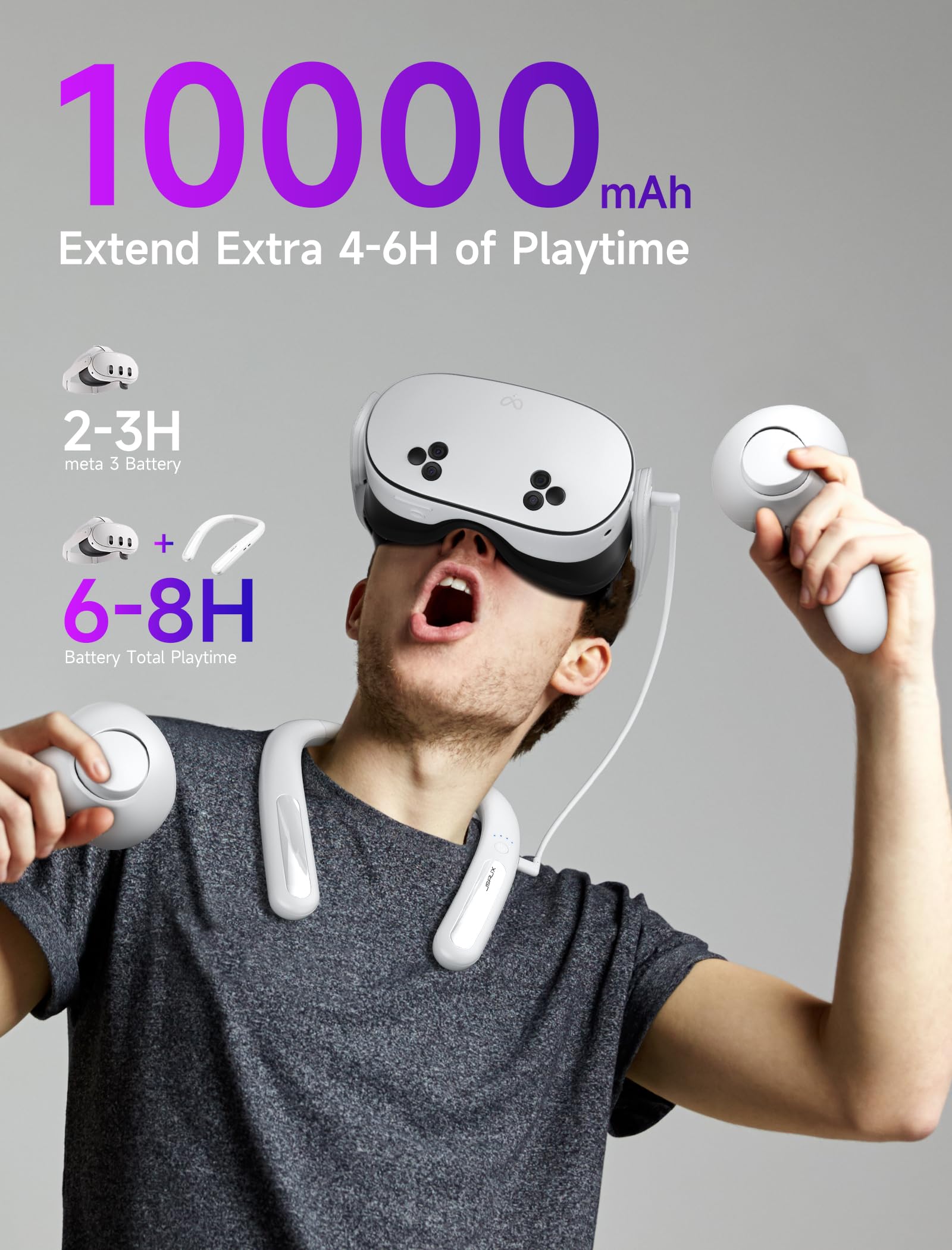 JSAUX Battery Pack for Meta Quest 3S/3/2, 10000mAh PD Fast Charger Battery Pack (Extra 4-6 H Playtime), VR Extend Power Accessories, Compatible with Oculus Quest 3, Meta Quest 2, Meta Quest 3S, etc.