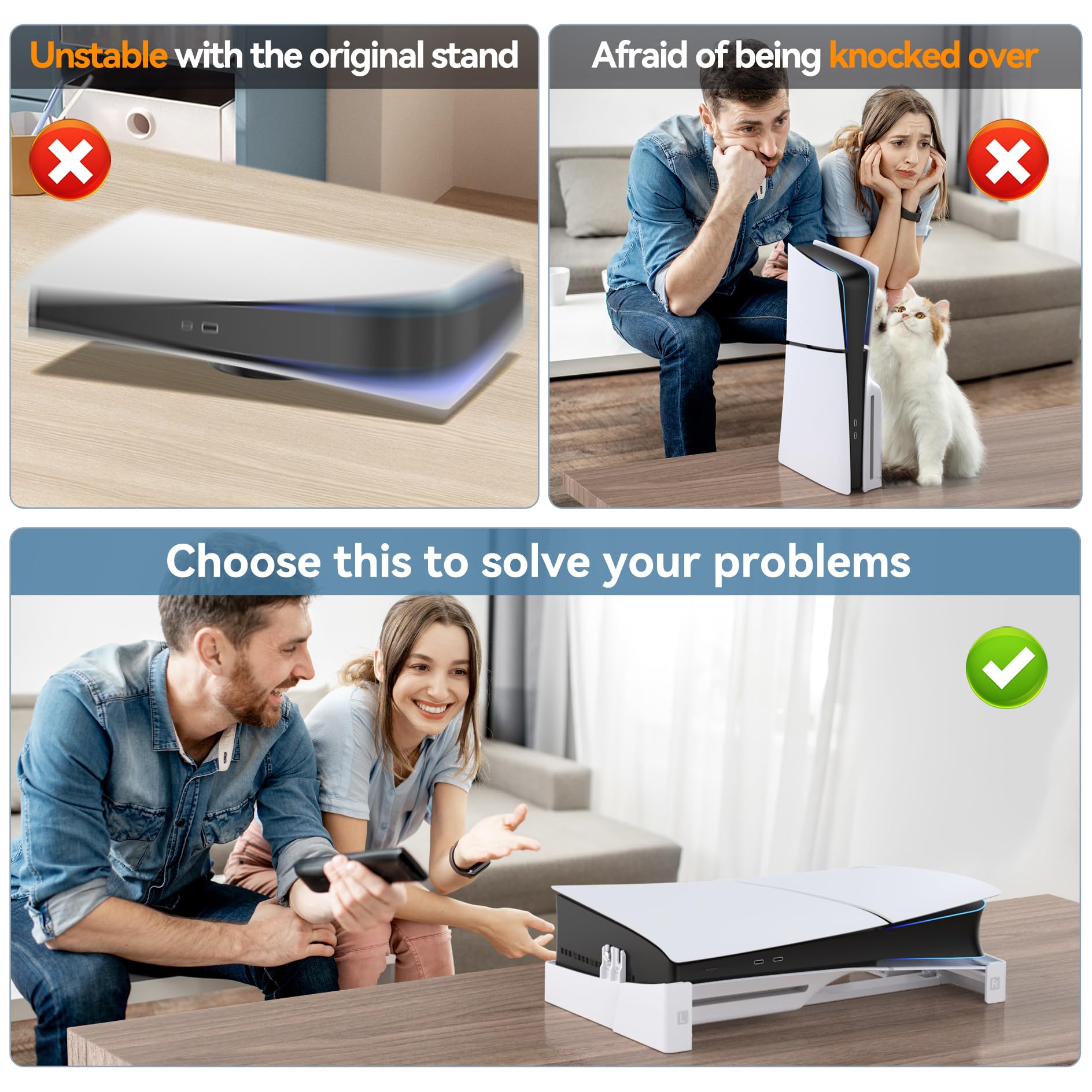Kosker PS5 Stand Horizontal for PS5/ Slim/Pro Disc & Digital Console, Scalable Design for PlayStation 5 Slim Horizontal Stand with Fixed Screw, Stable PS 5 Base Holder for PlayStation 5 Console