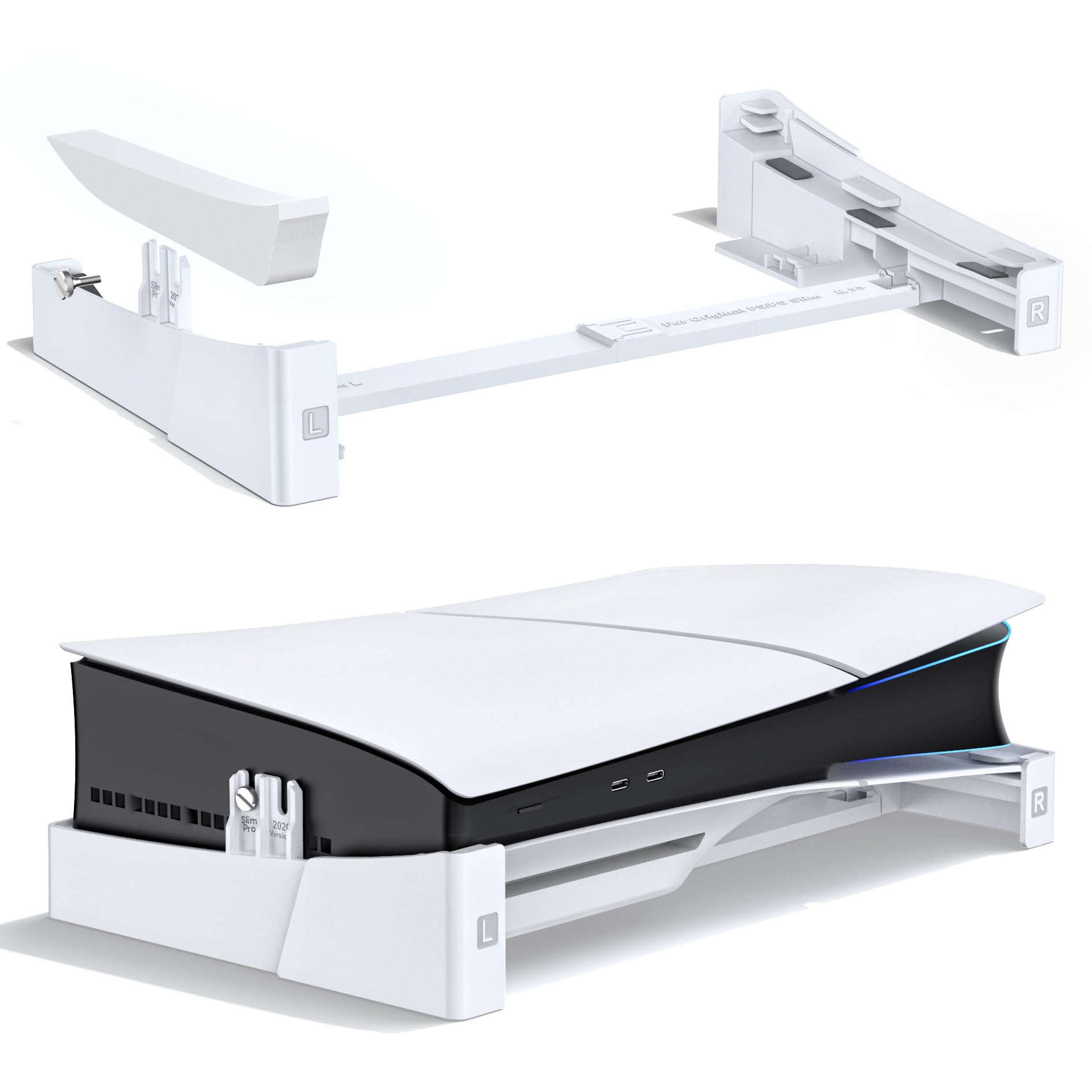 Kosker PS5 Stand Horizontal for PS5/ Slim/Pro Disc & Digital Console, Scalable Design for PlayStation 5 Slim Horizontal Stand with Fixed Screw, Stable PS 5 Base Holder for PlayStation 5 Console