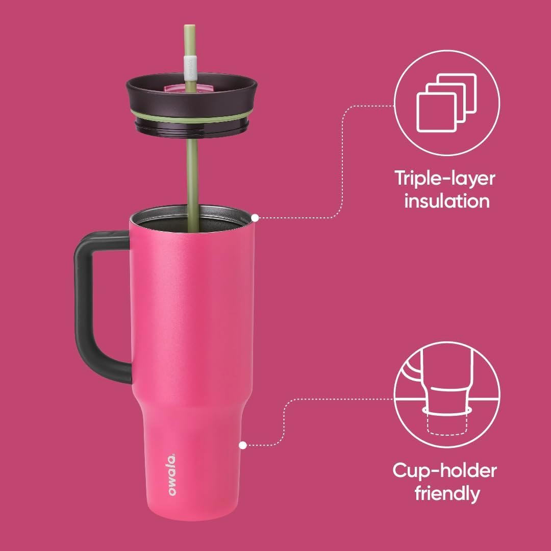 Owala Stainless Steel Triple Layer Insulated Travel Tumbler with Spill Resistant Lid, Straw & 2-in-1 Cleaner Brush