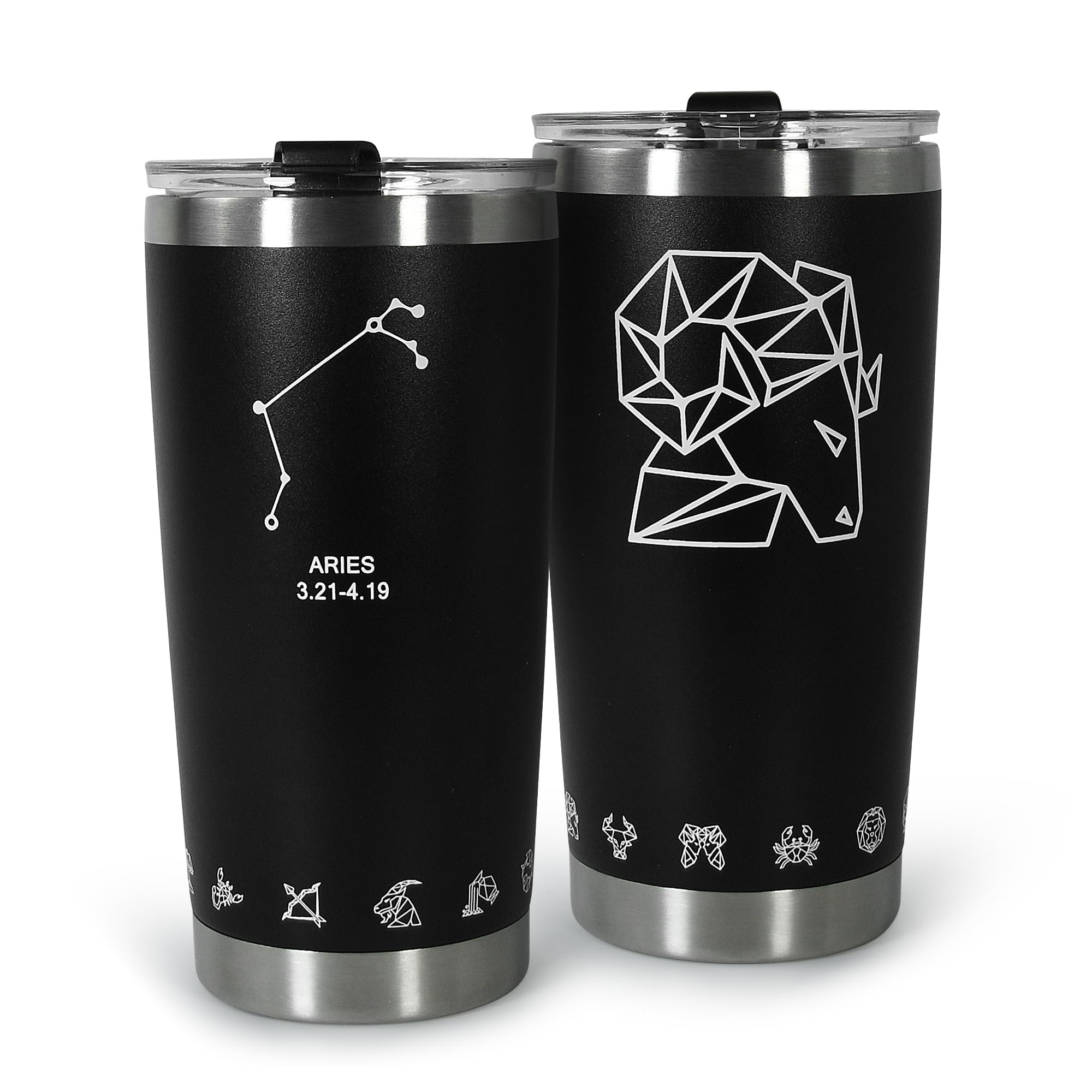 sweet grain 20oz Coffee Tumbler - Stainless Steel Double Wall Insulated Constellation Tumbler with Lid and Straw, Personalized Zodiac Gifts for Birthday/Bachelor Party - Aries