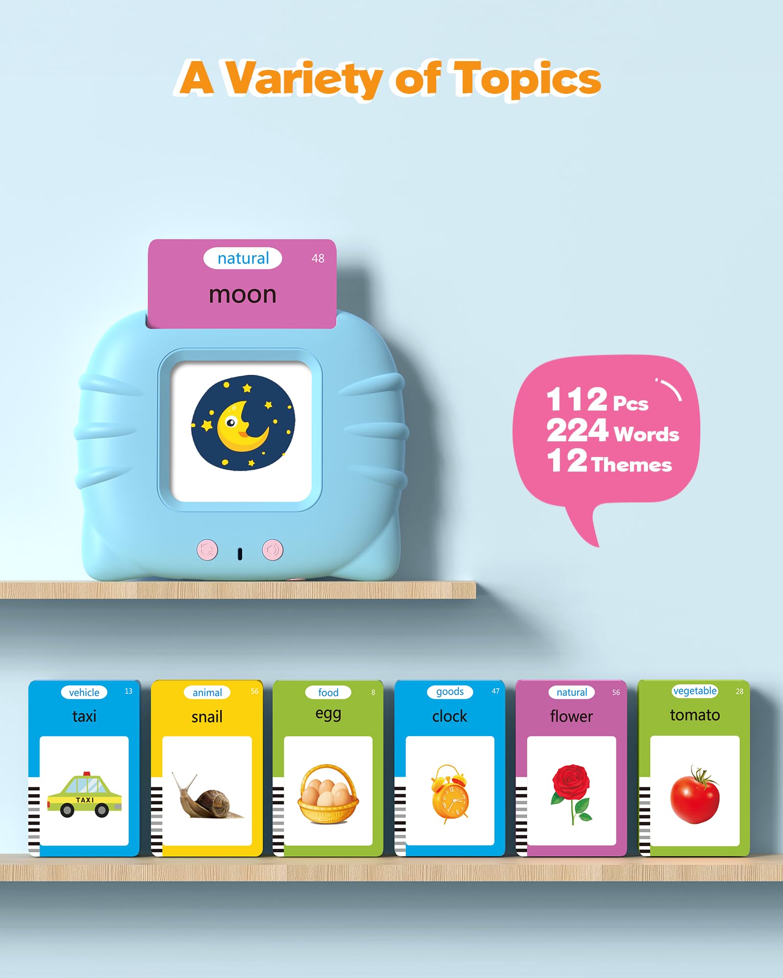 Airbition Talking Flash Cards for Toddler 1 2 3 4 Year Olds, Language Learning and Montessori Toys with 224 Words, Pocket Speech Therapy and Autism Toys, Children's Sensory Educational Device