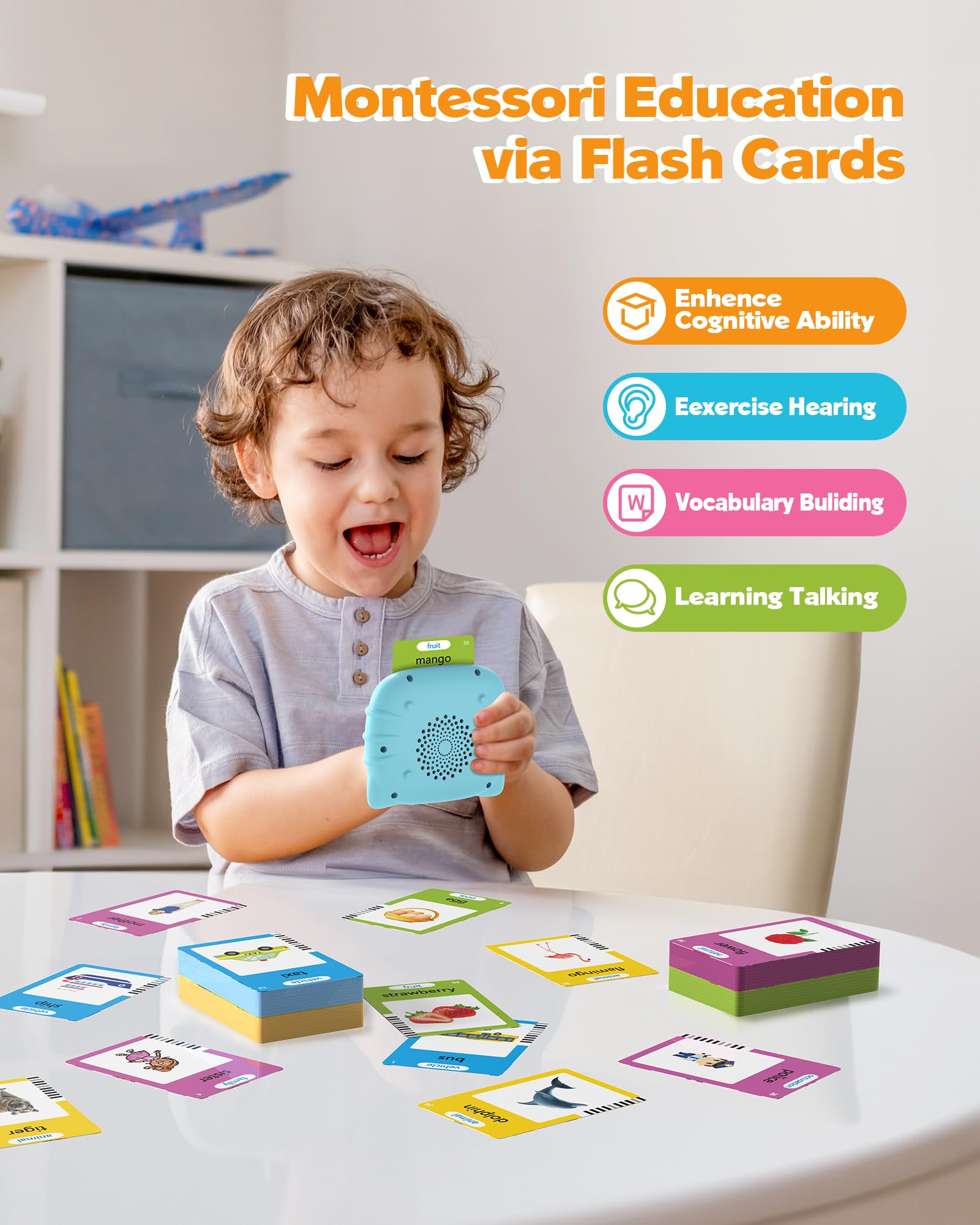 Airbition Talking Flash Cards for Toddler 1 2 3 4 Year Olds, Language Learning and Montessori Toys with 224 Words, Pocket Speech Therapy and Autism Toys, Children's Sensory Educational Device