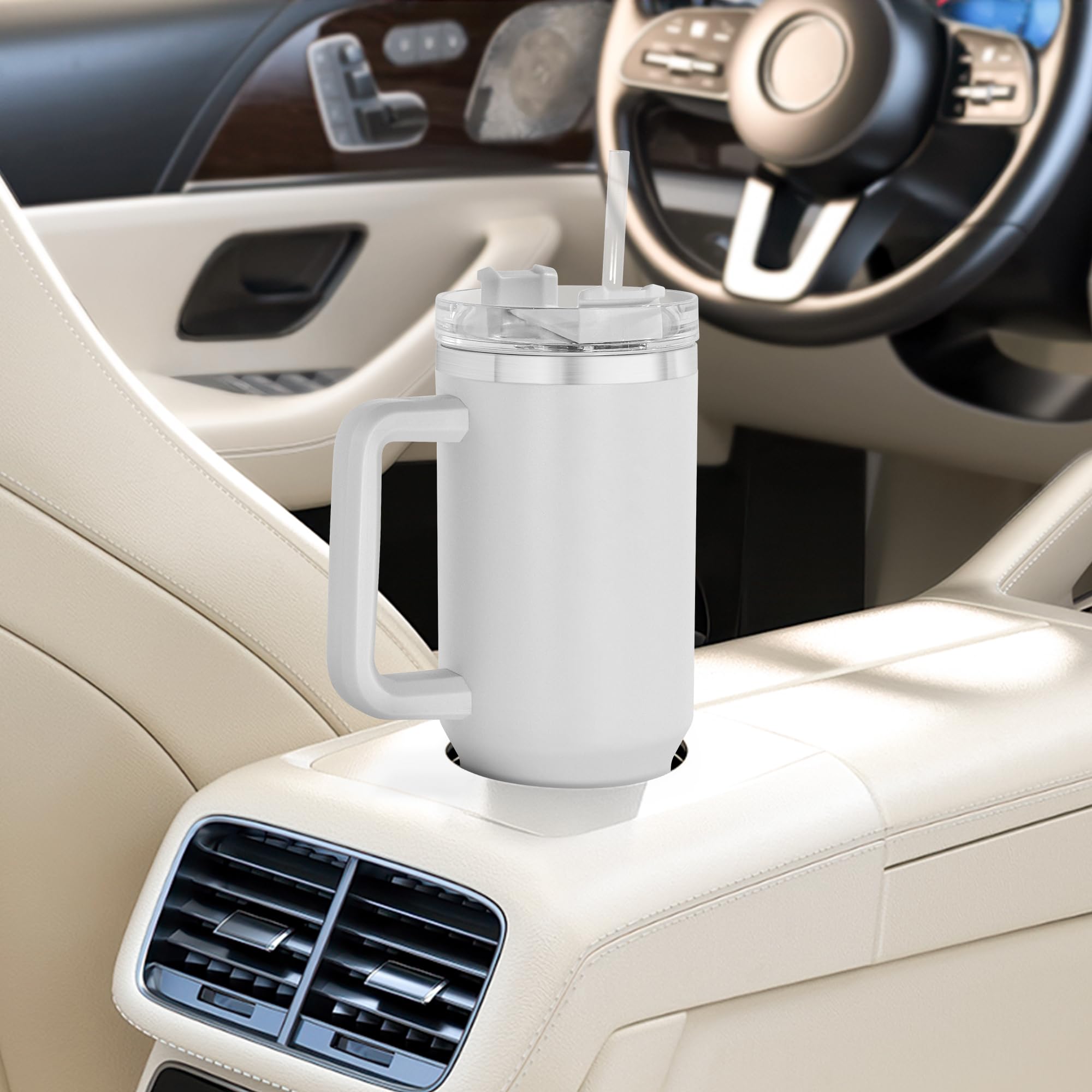 FECBK 40 oz Tumbler with Handle and Straw, 100% Leak-Proof Travel Mug, Stainless Steel Double Wall Vacuum Insulated Coffee Cup Keeps Cold For 34 Hours, Dishwasher Safe, Grey